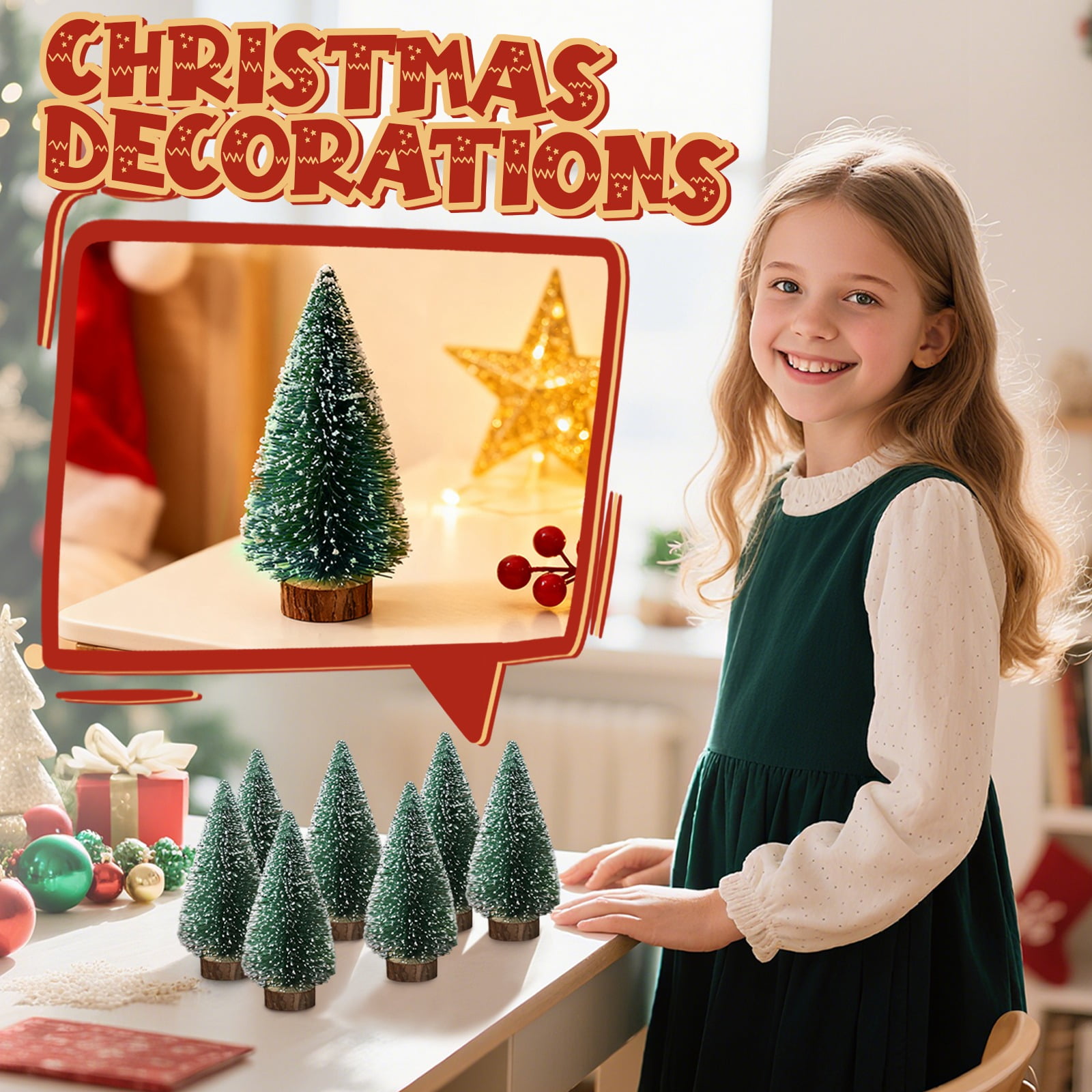 Decorr Mini Christmas Tree Set - 10pcs 4 Inch Frosted Tabletop Trees ...