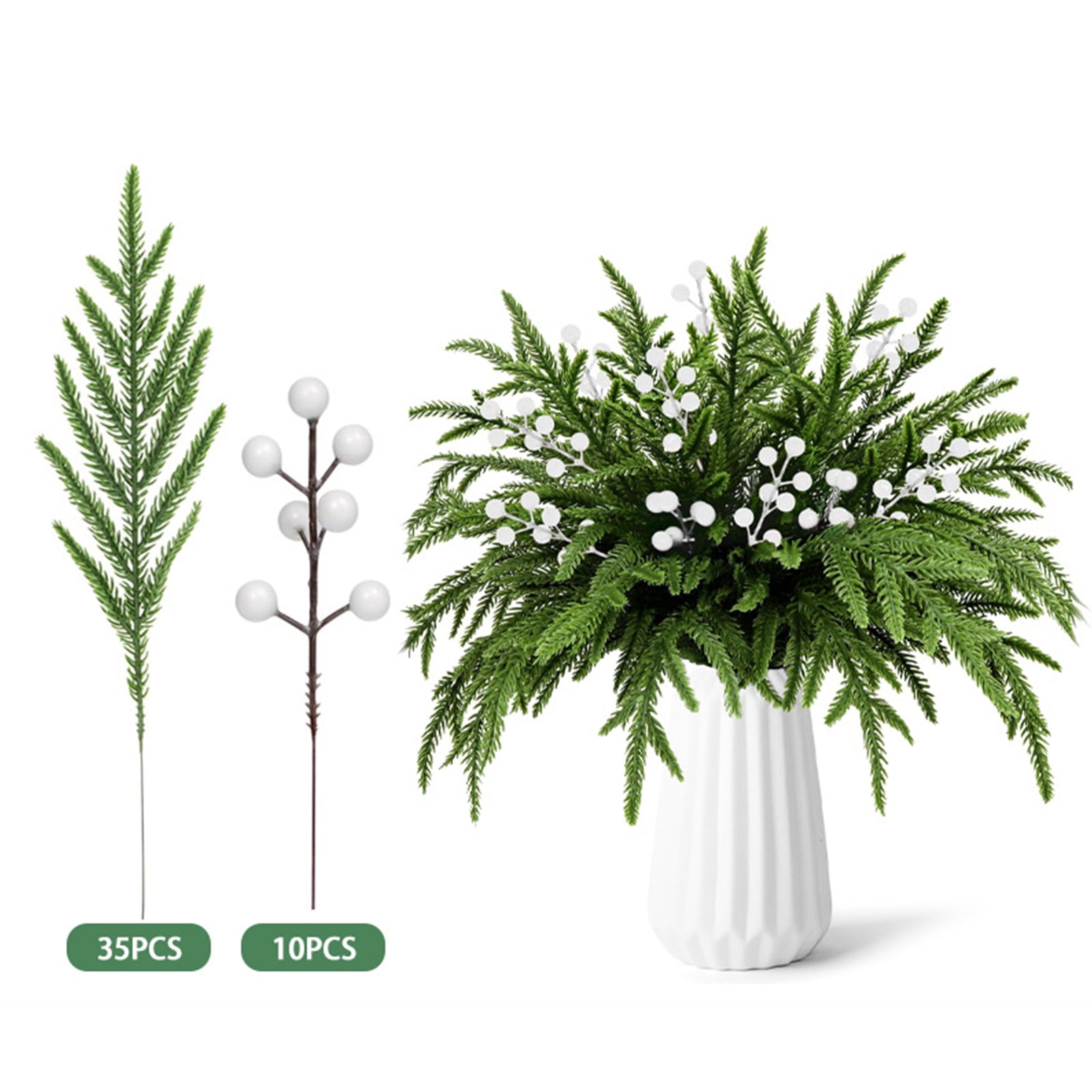 Decorr Pe Artificial Norfolk Branches With Red Berry Stems - Christmas ...