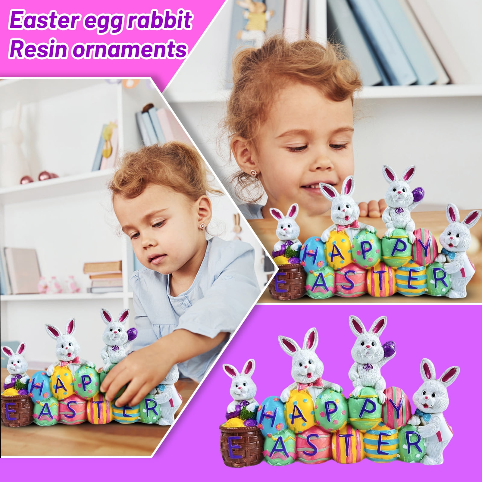 Decorr Resin Bunny Egg Figurine, 7.87x5.12 inches Easter Egg Decoration ...