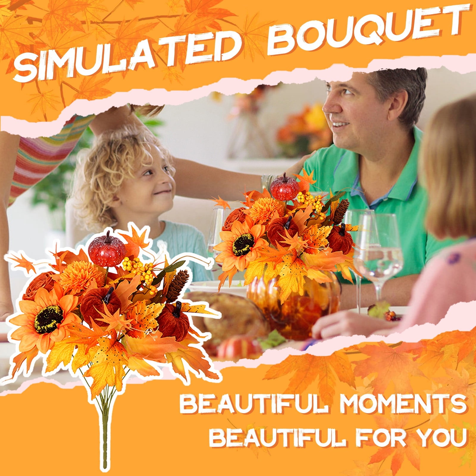 Decorr Thanksgiving Sunflower Bouquet With Maple Leaves, 16.9 Inch Fall ...