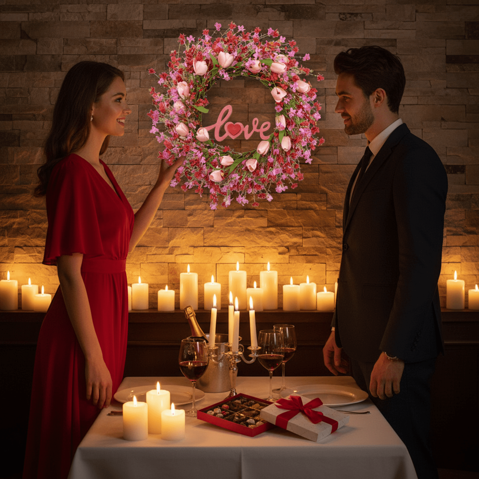 Decorr Valentines Day Wreath Decor, 22" Artificial Pink Wreath with ...