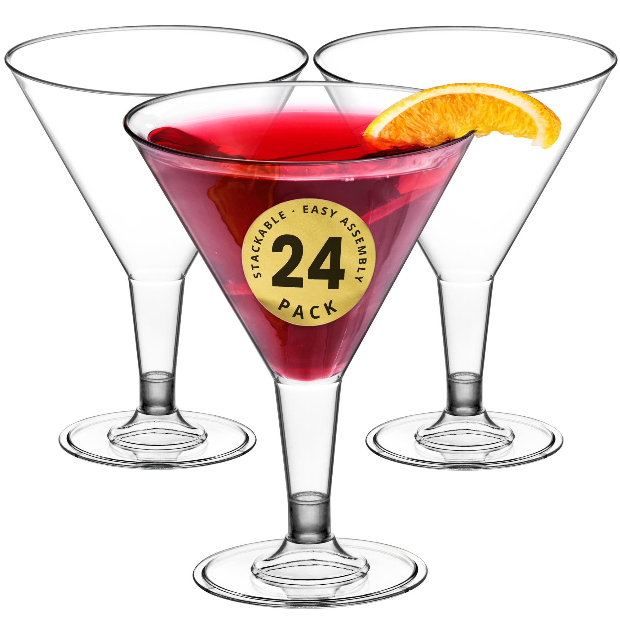 DecorRack 24 Reusable Plastic Martini Cocktail Glasses Set, 7 oz ...