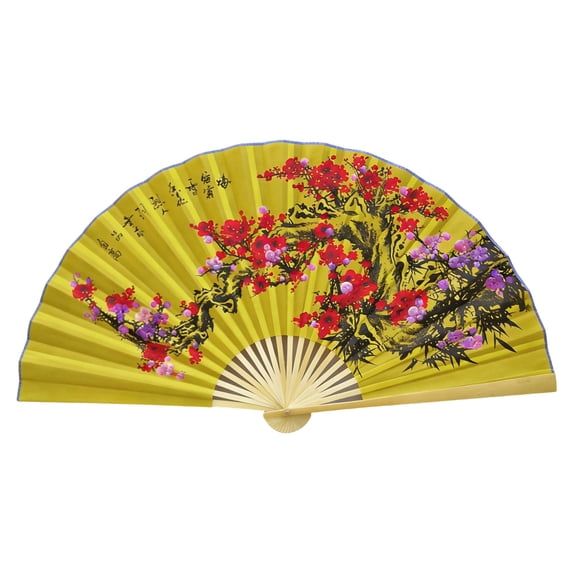 Decorsative Piece Chinese Theme Wall Fan Silk Cloth Bamboos Frame Large ...
