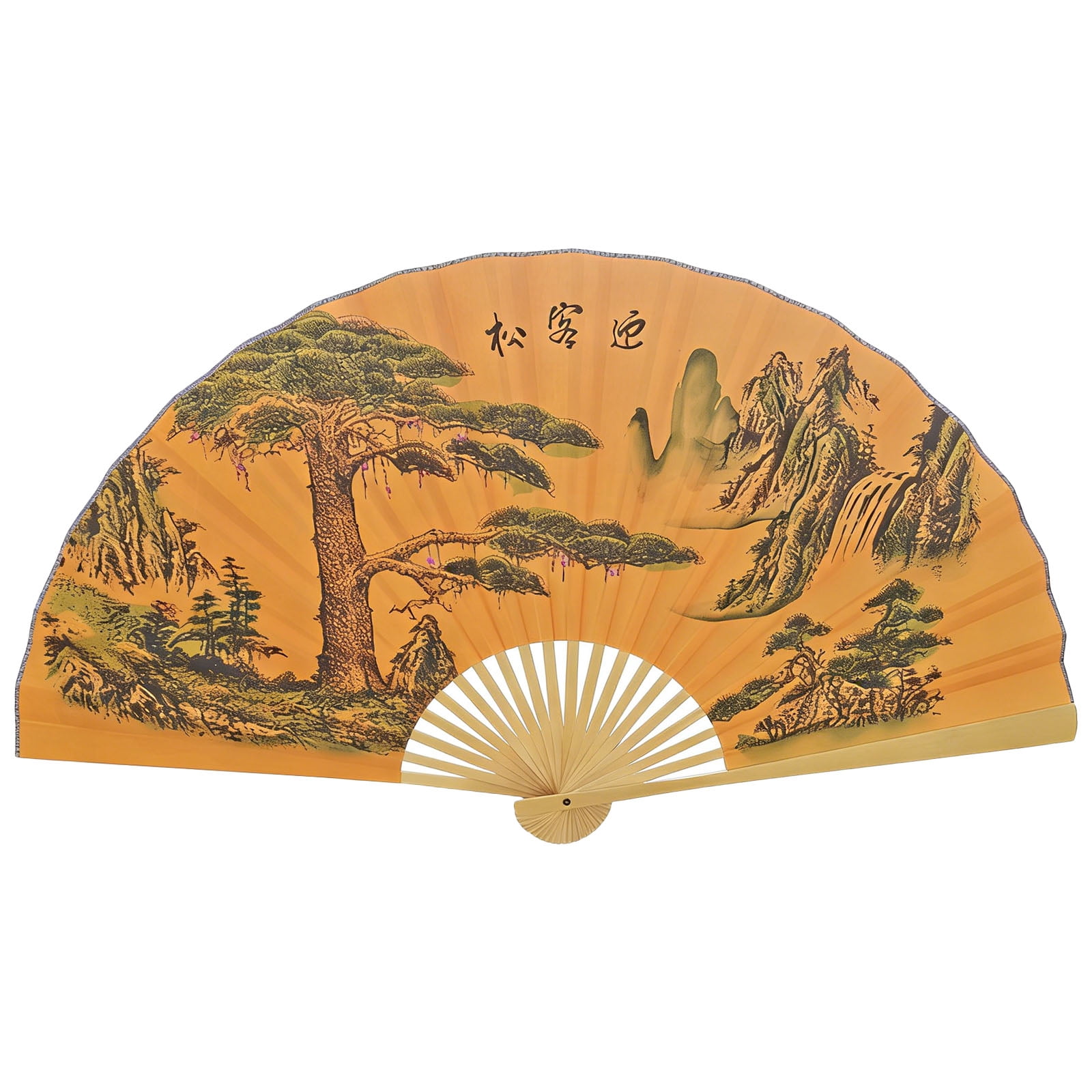 Decorsative Piece Chinese Theme Wall Fan Silk Cloth Bamboos Frame Large ...