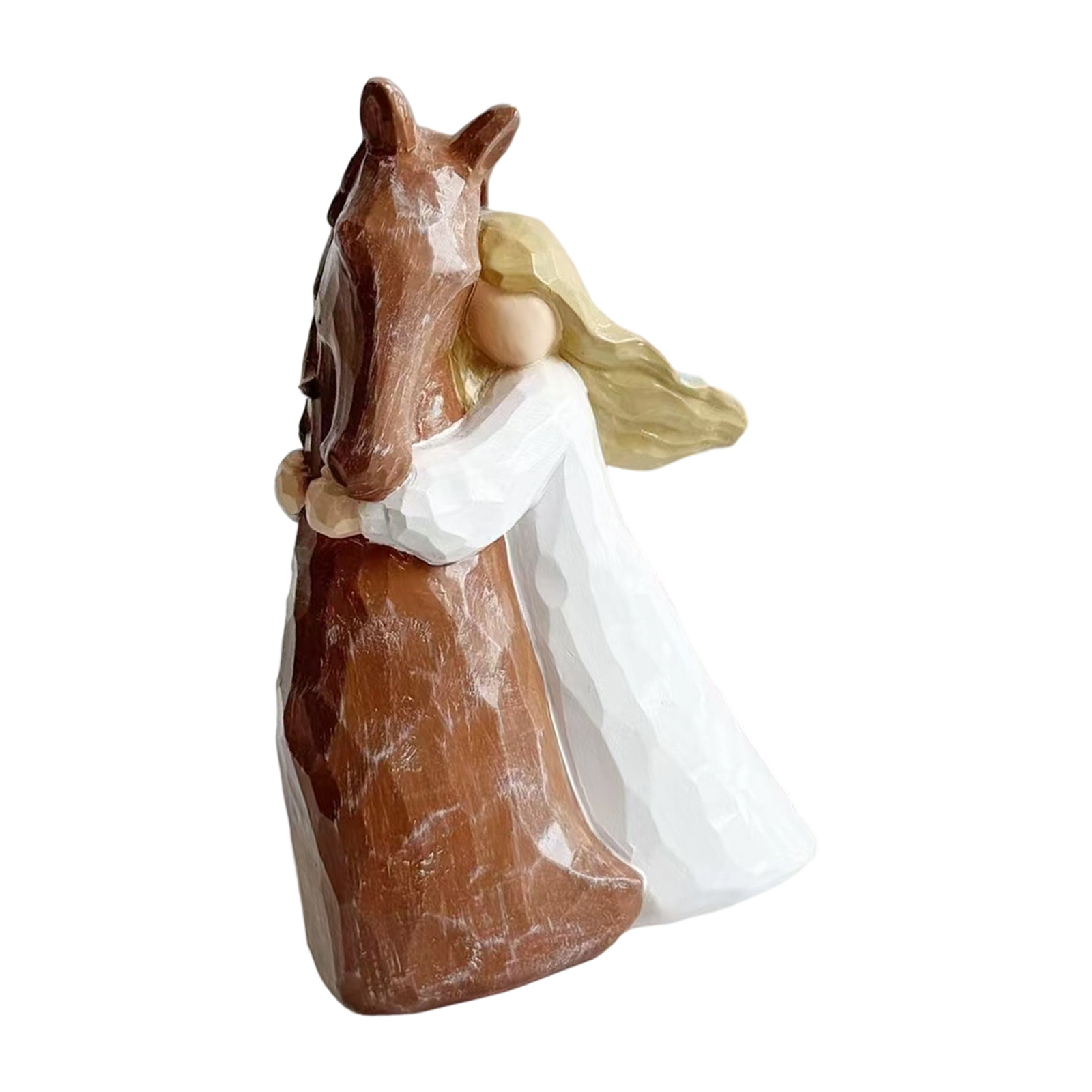 Decorsative Resin Angelic Figurine Carving Girl Hugging Horse Statue ...