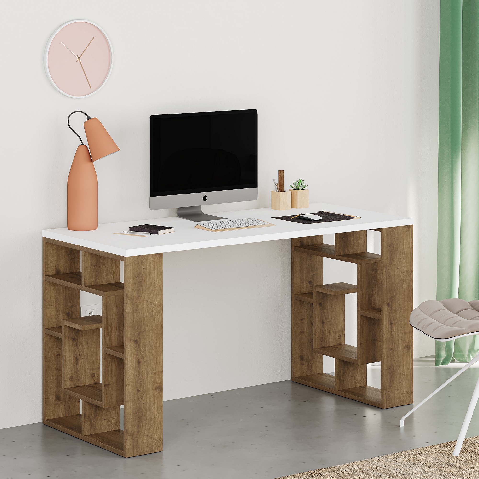 Decortie-Maze -White, Dark Oak-Study Desk - Walmart.com