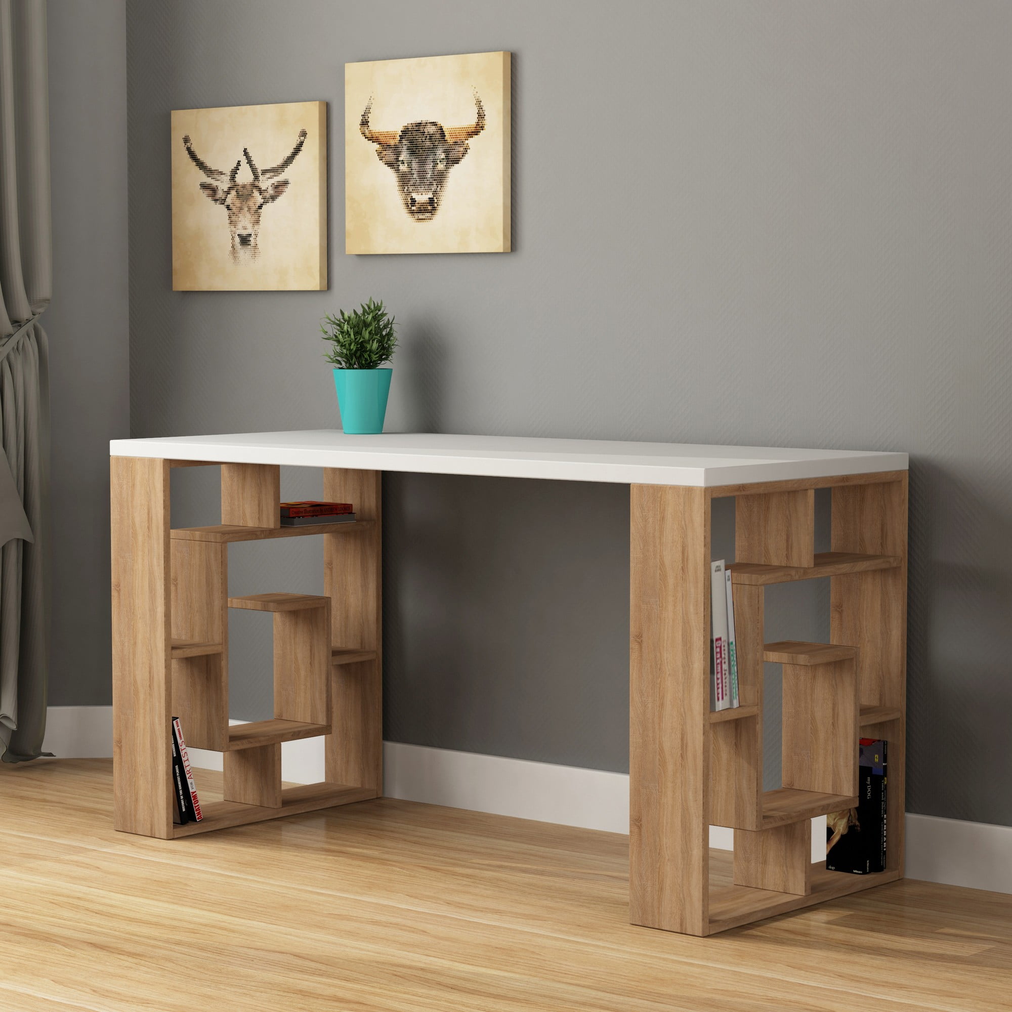 Decortie-Maze -White, Oak-Study Desk - Walmart.com