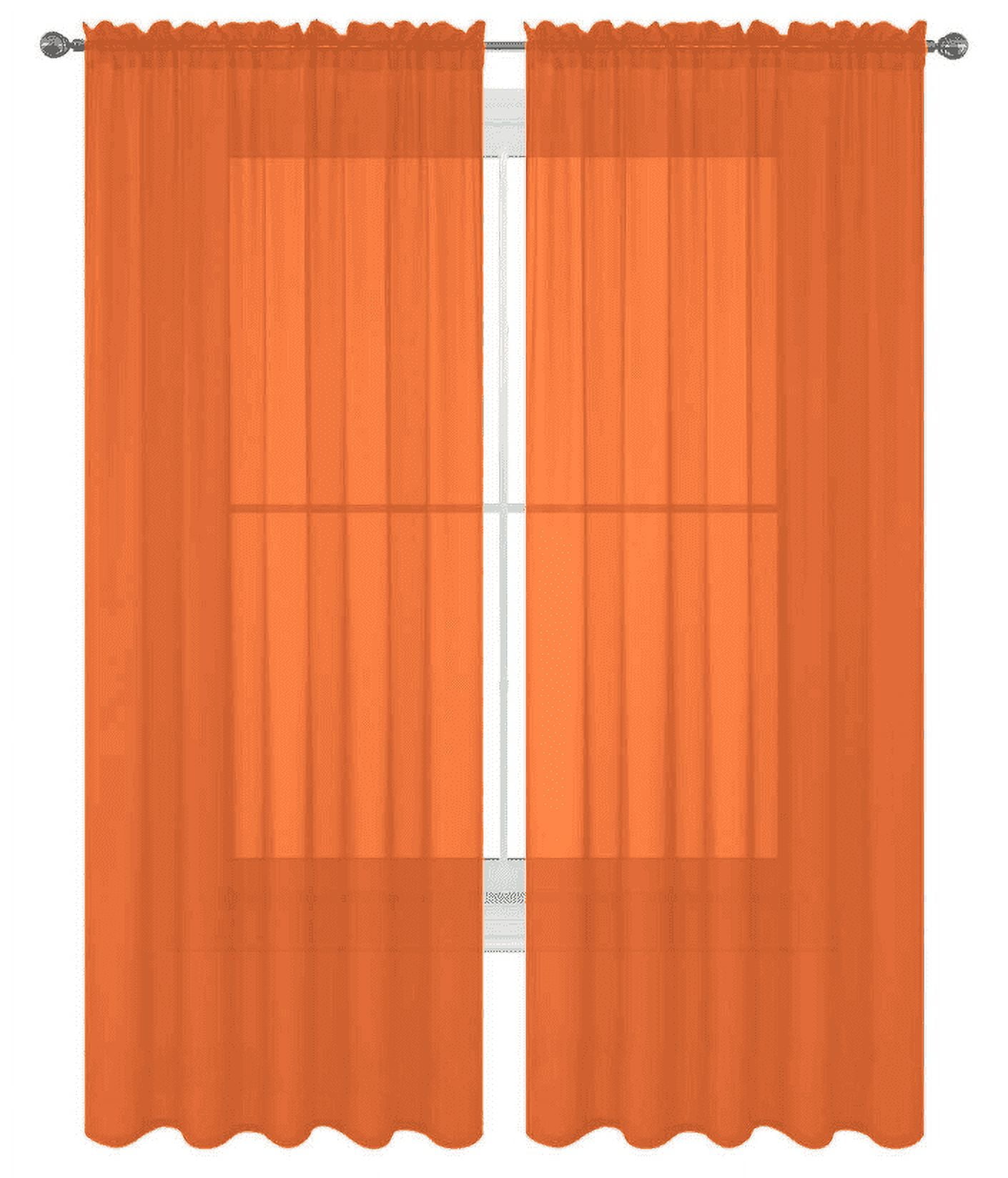 "Decotex Sheer Window Curtain Panels, 2Pcs, 55"" X 63"", Solid Orange ...
