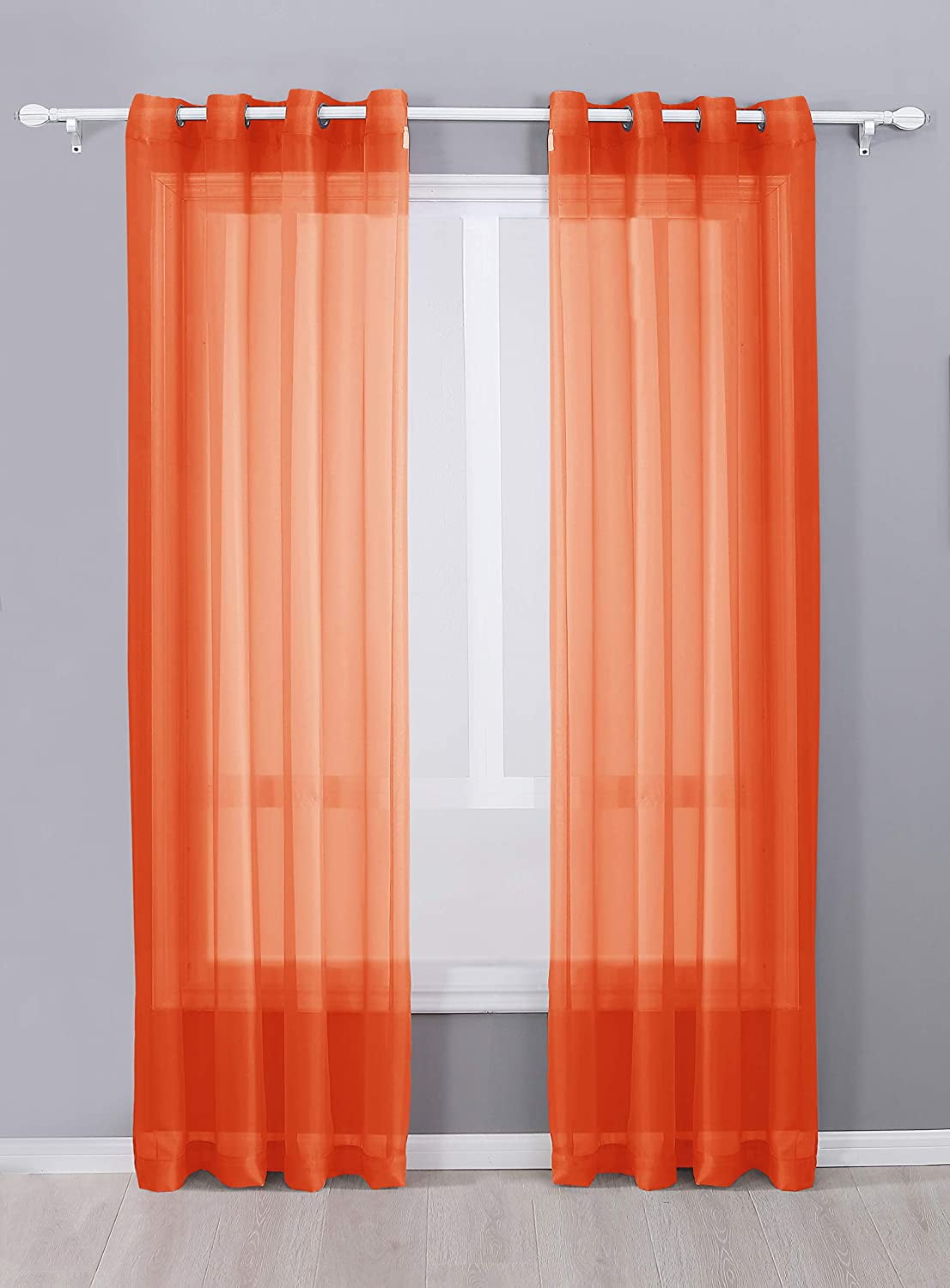 Decotex Sheer Grommet Top Orange Curtain Panels, 54” x 84” (2 Panels ...