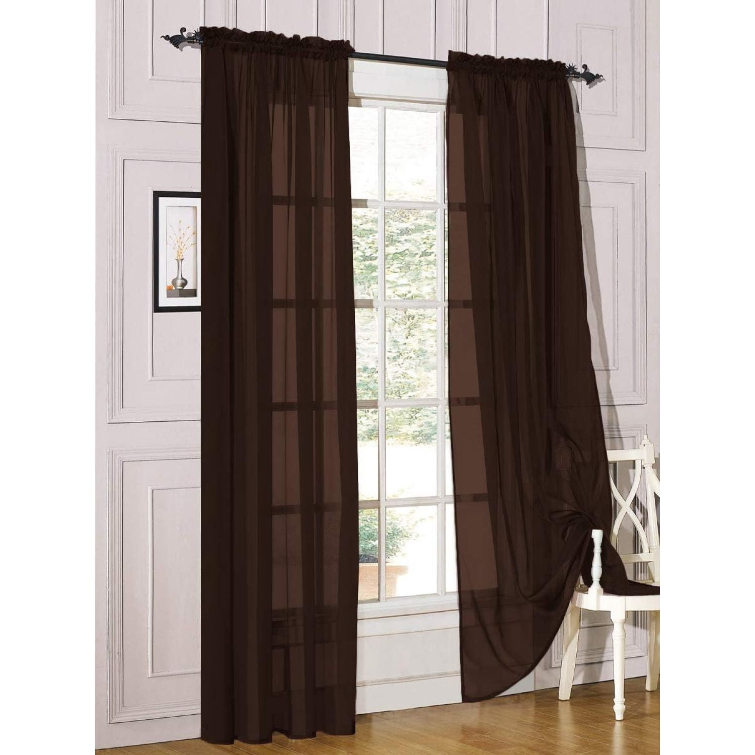Decotex 2 Piece Sheer Voile Light Filtering Rod Pocket Window Curtain ...