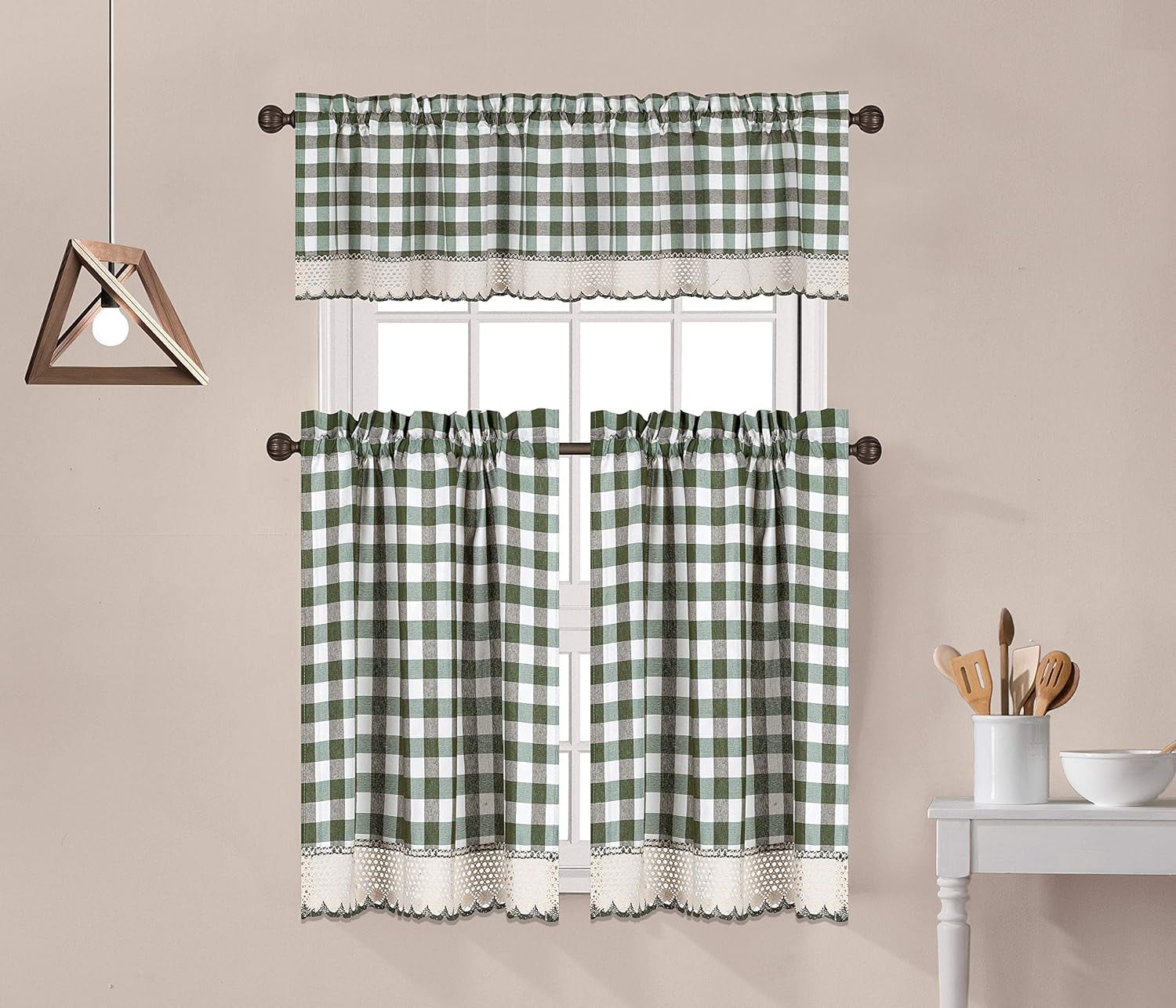 Decotex 3 Piece Buffalo Check Plaid Gingham Crochet Lace Trimmed ...