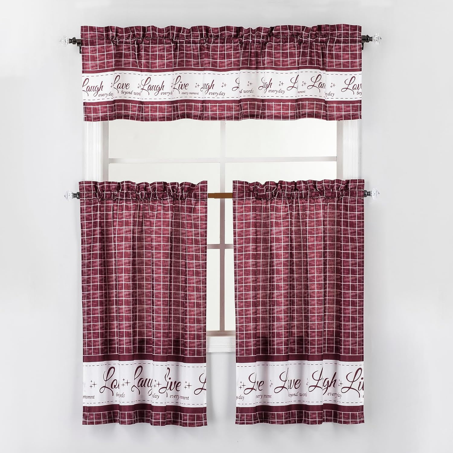 Decotex 3 Piece Live Love Laugh Gingham Check Plaid Kitchen Window ...