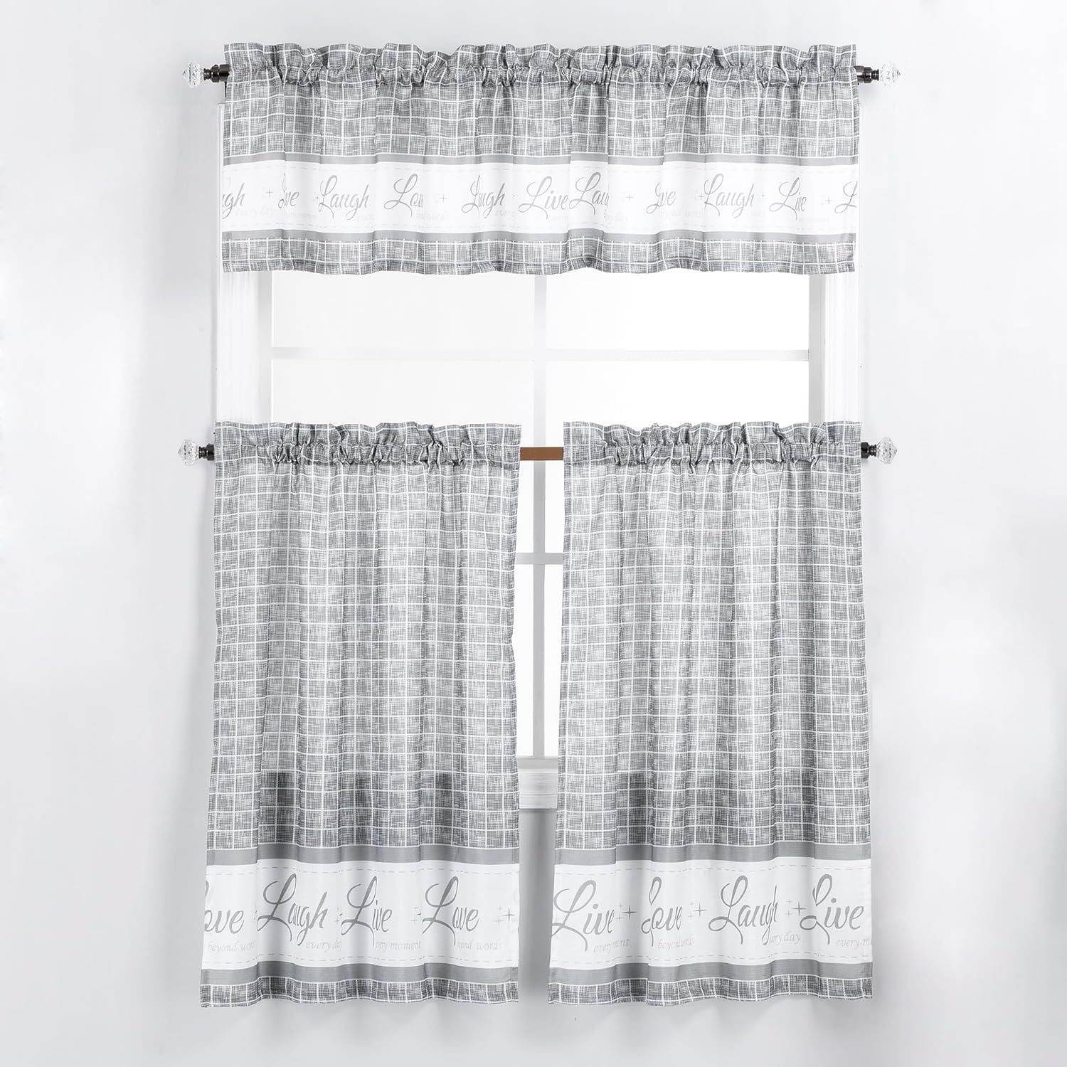 Decotex 3 Piece Live Love Laugh Gingham Check Plaid Kitchen Window ...