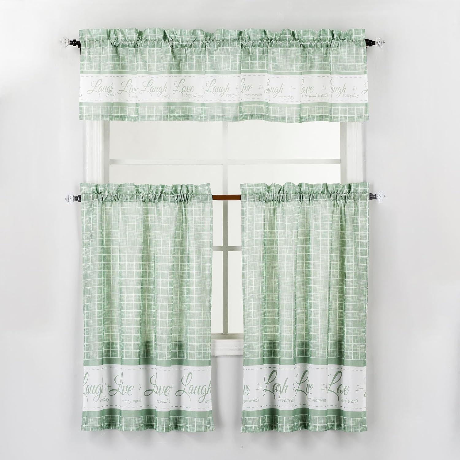 Decotex 3 Piece Live Love Laugh Gingham Check Plaid Kitchen Window ...