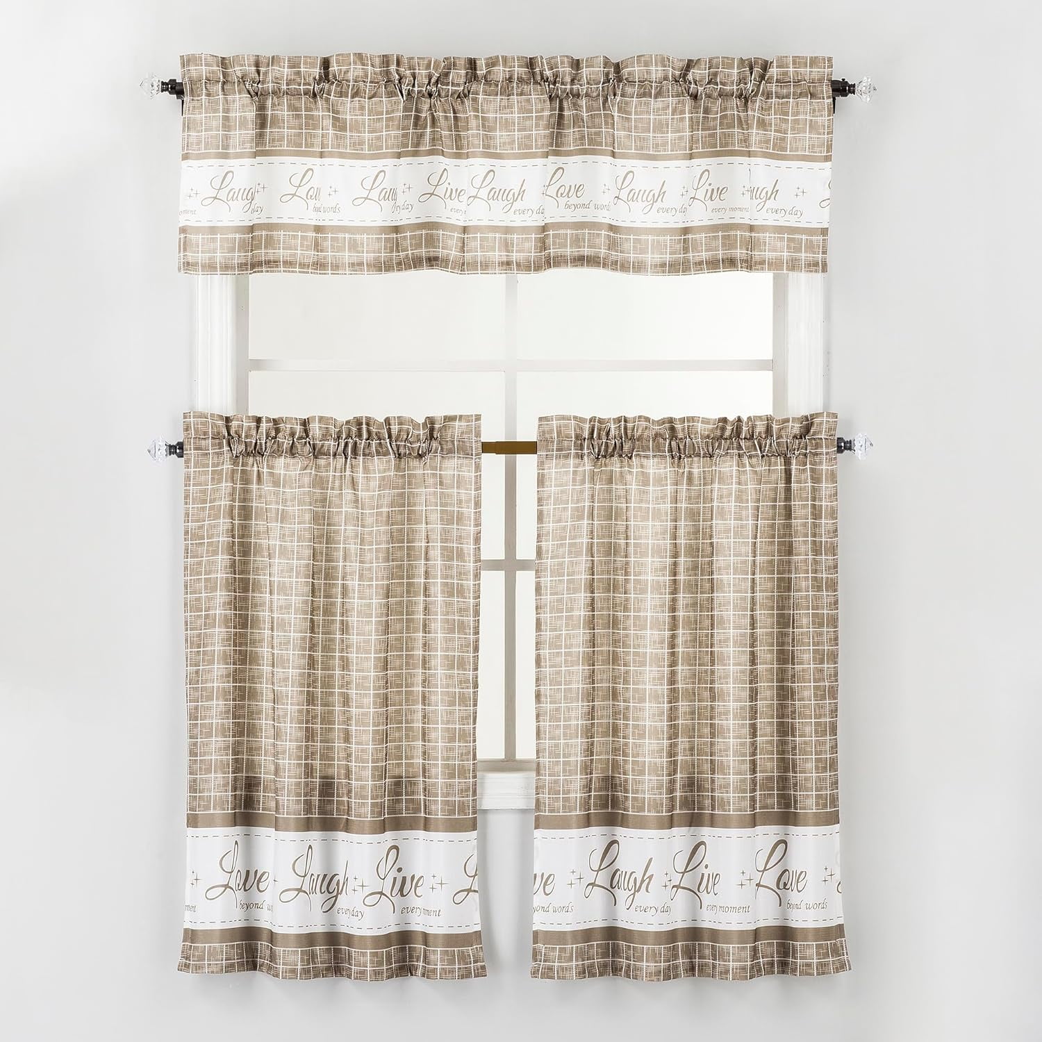 Decotex 3 Piece Live Love Laugh Gingham Check Plaid Kitchen Window ...