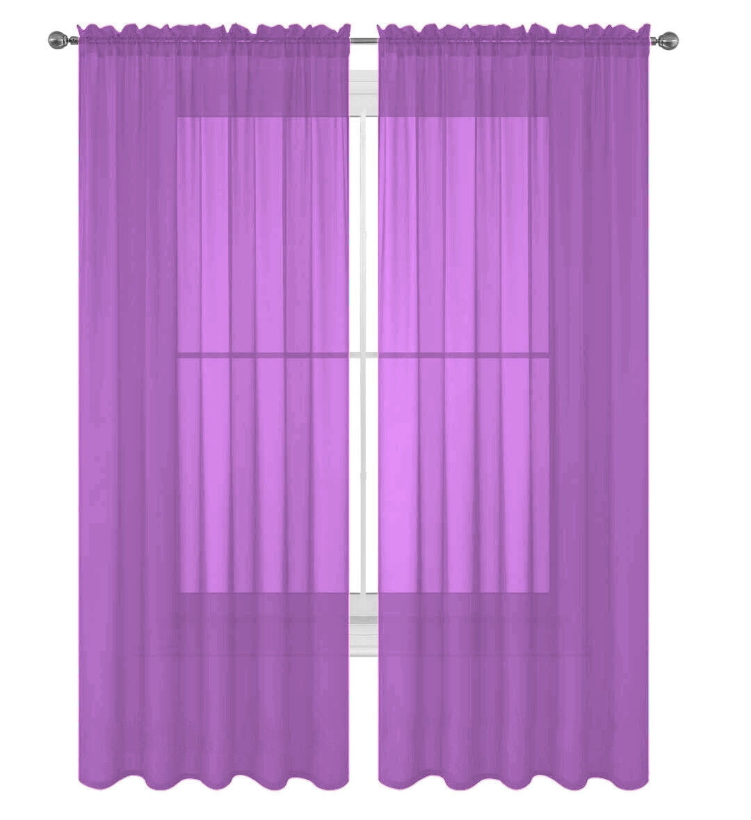 "Decotex Solid Sheer Window Curtain Pair, 55""x63"", Lilac - 2 Pcs 100% ...