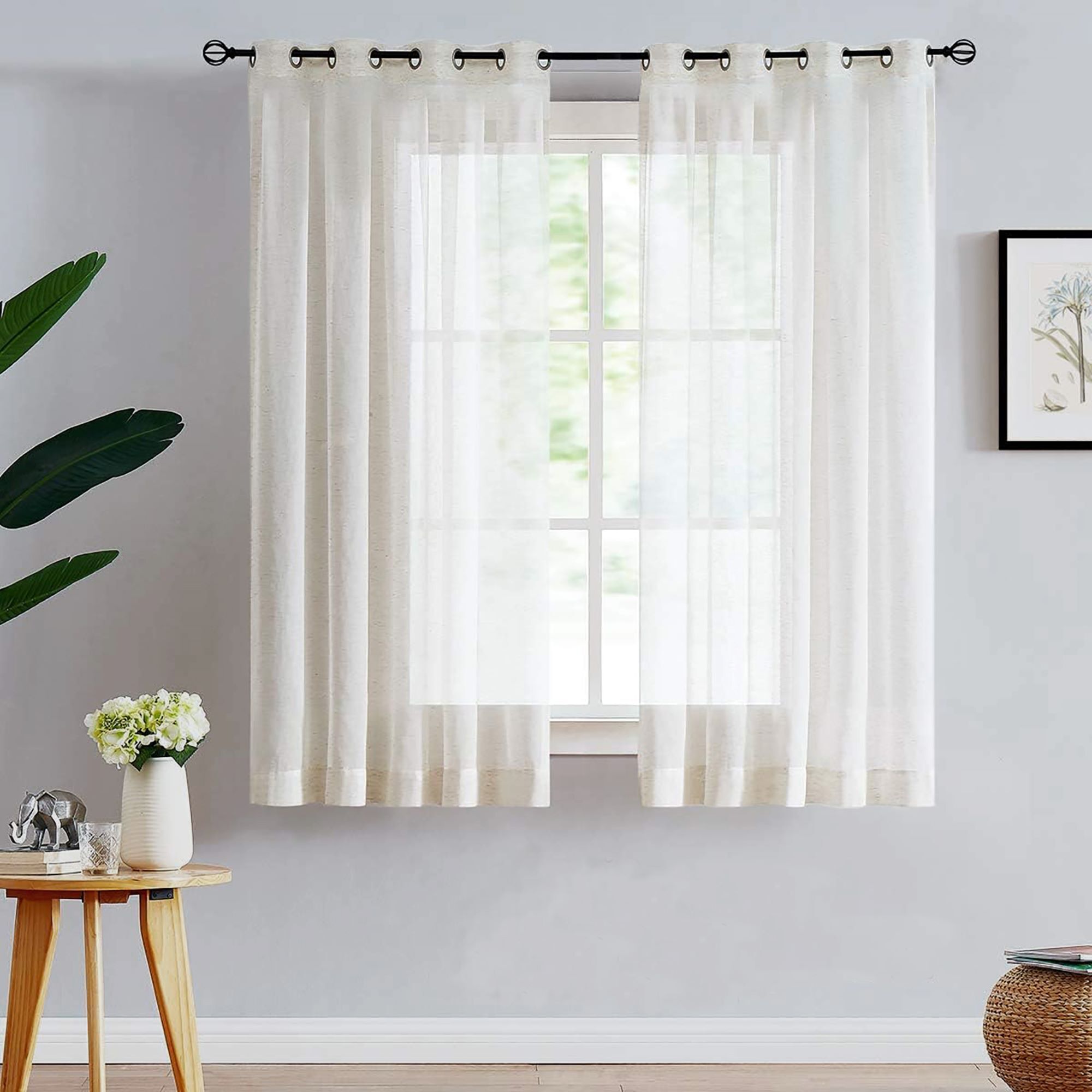 Decotex 3 Piece Fully Stitched Sheer Window Curtain Drape Set 2 Panels ...