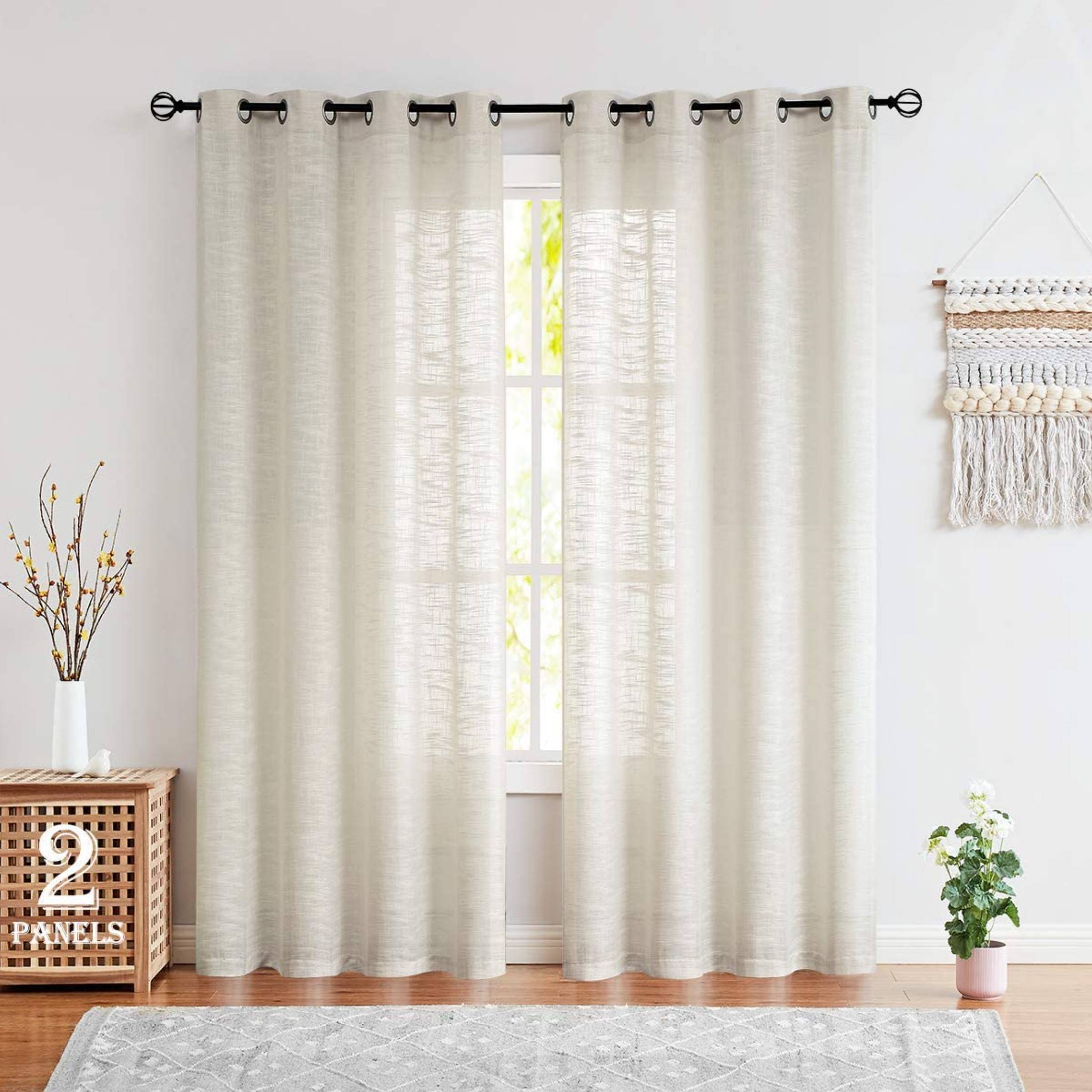 Rich Linen Curtains Semi-Sheer for Bedroom and Living Room Window ...