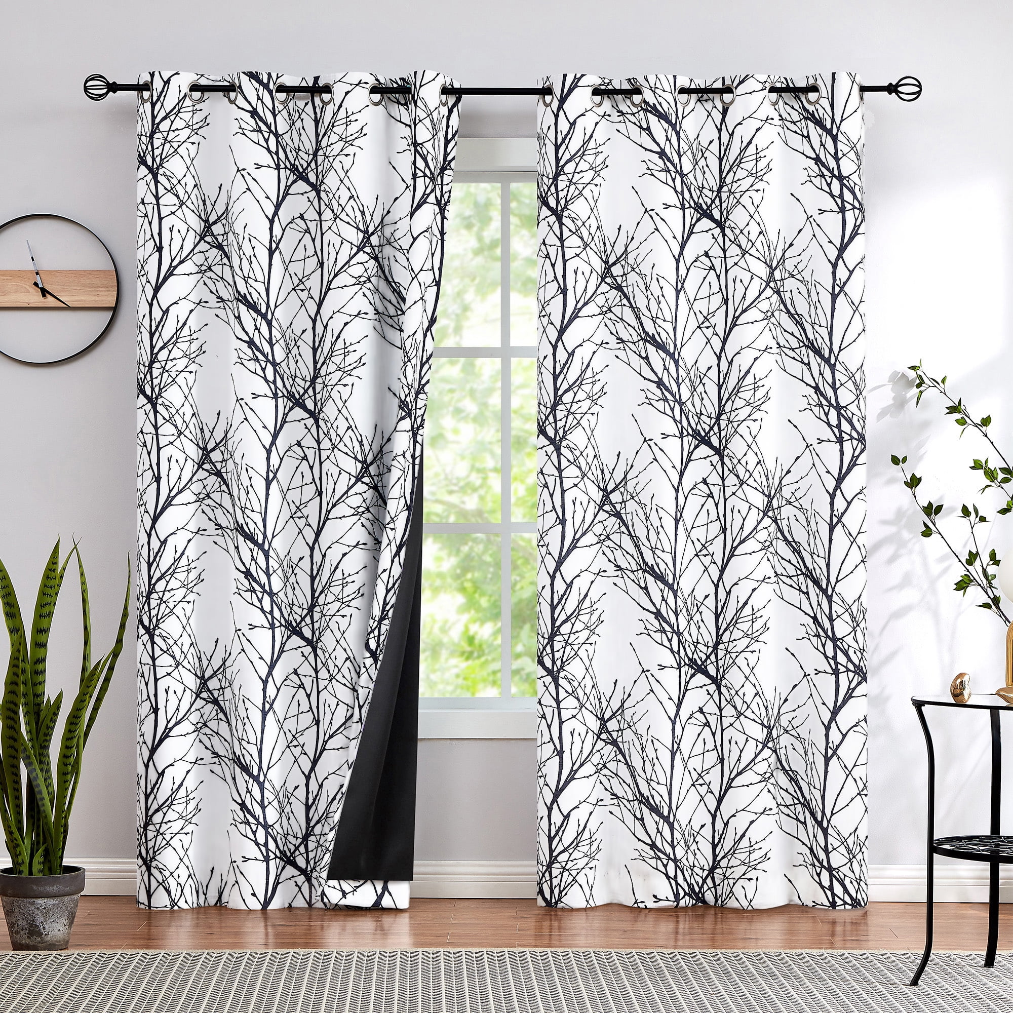 Decoultimatex Shabby Chic Black Modern Tree Branch Curtains Grommet ...