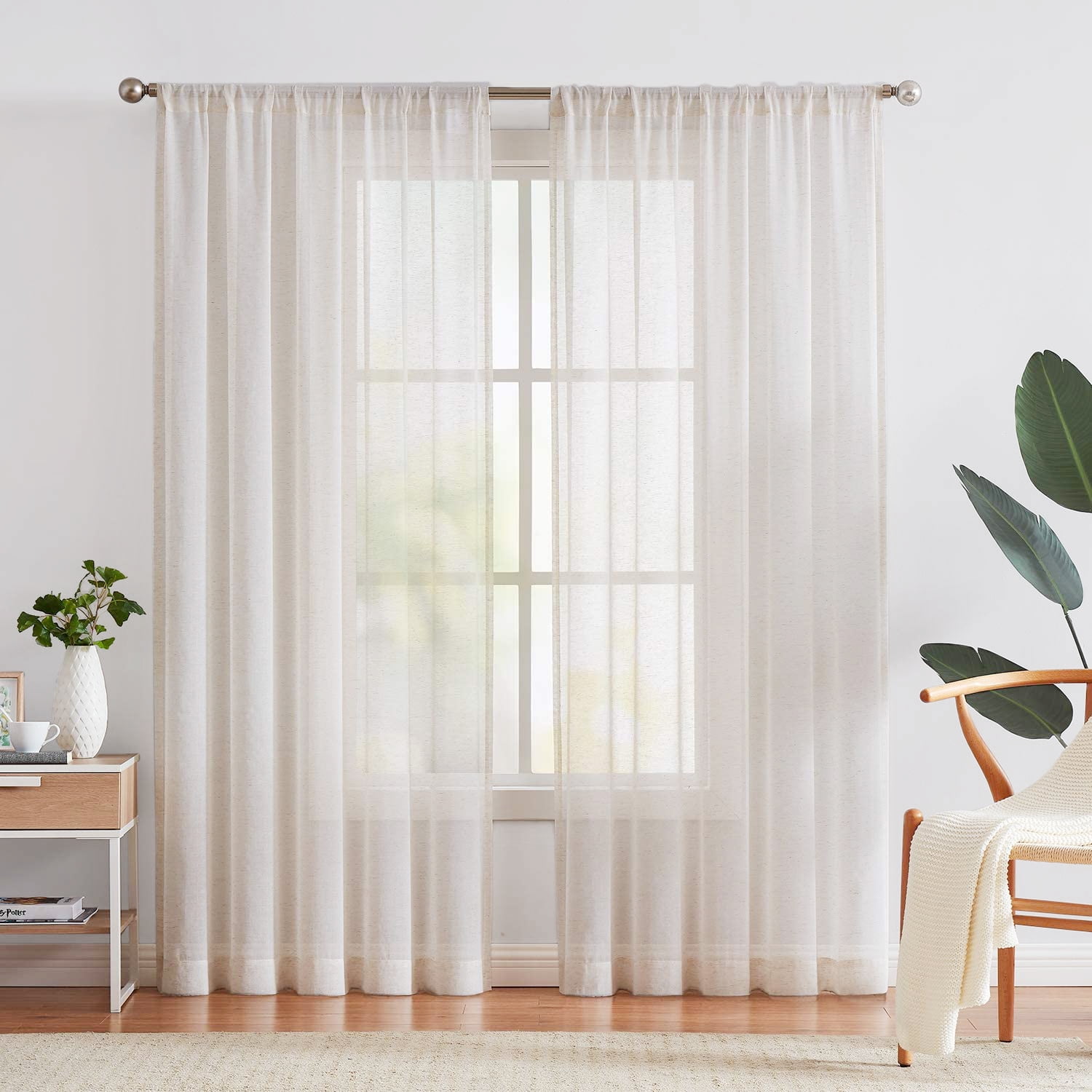 "Decoultimatex Linen Sheer Drapes, Natural, Rod Pocket, 52""x96""x2 for ...