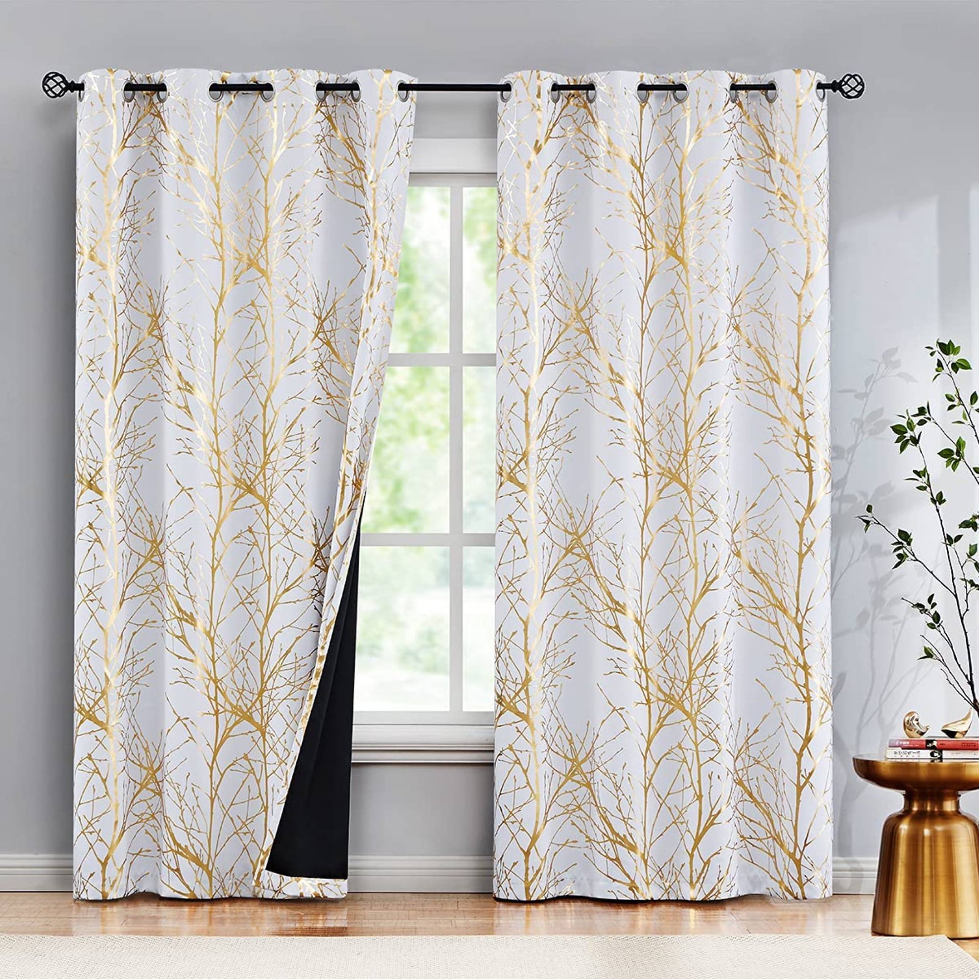 "Decoultimatex Gold Tree Branch Blackout Curtain Panel, 50""x 96 ...