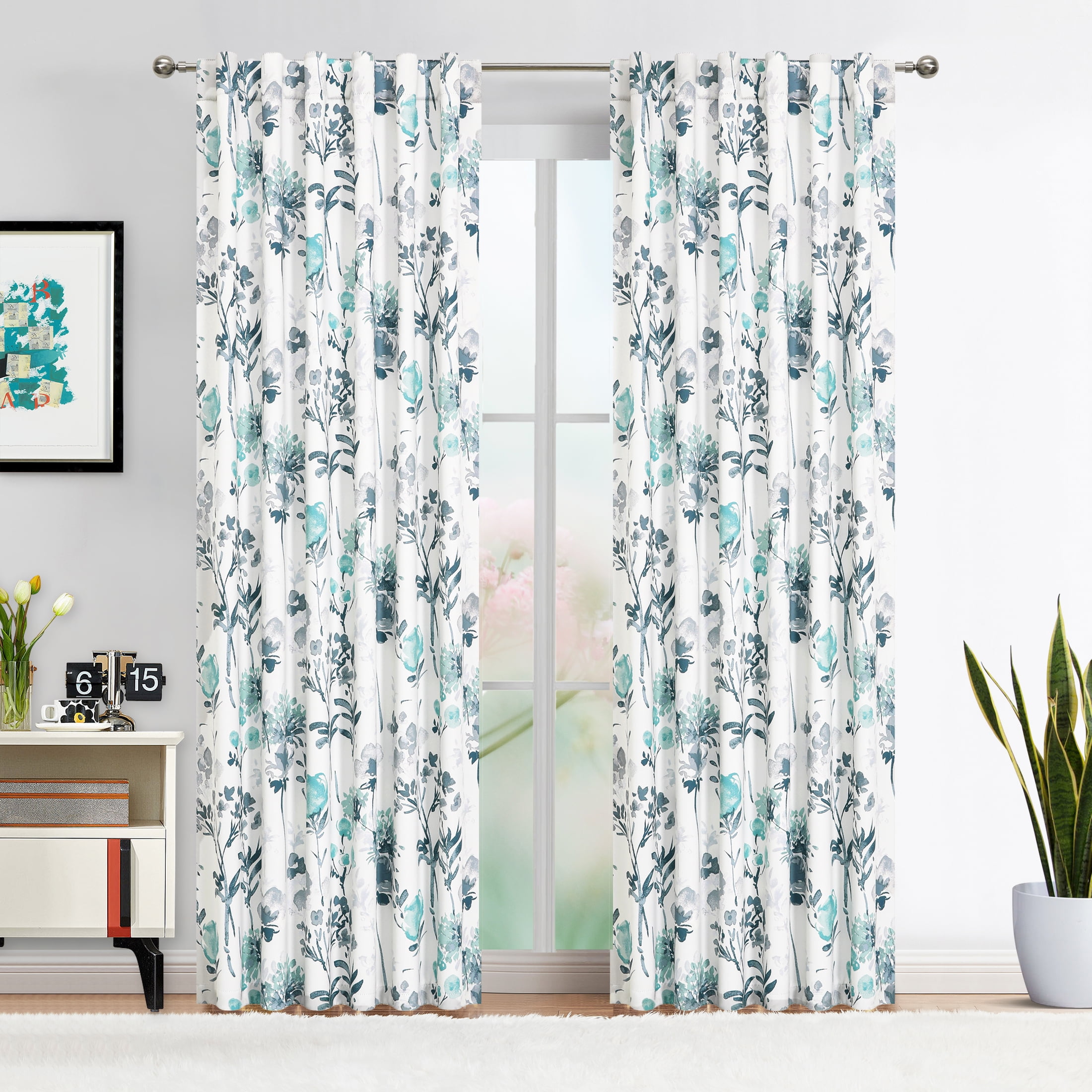 "Decoultimatex Thermal Blackout Curtains with Floral Print, 52""x 63 ...