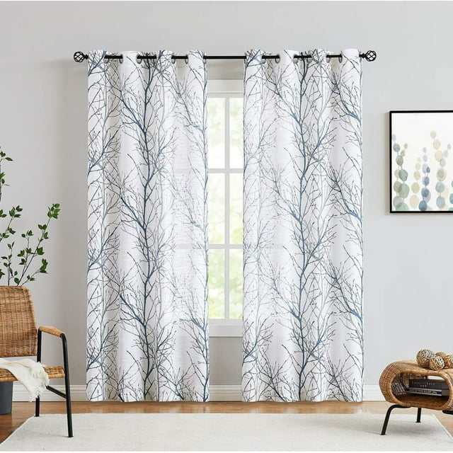 Free Shipping! Decoultimatex Tree Branch Blue White Sheer Curtain for ...