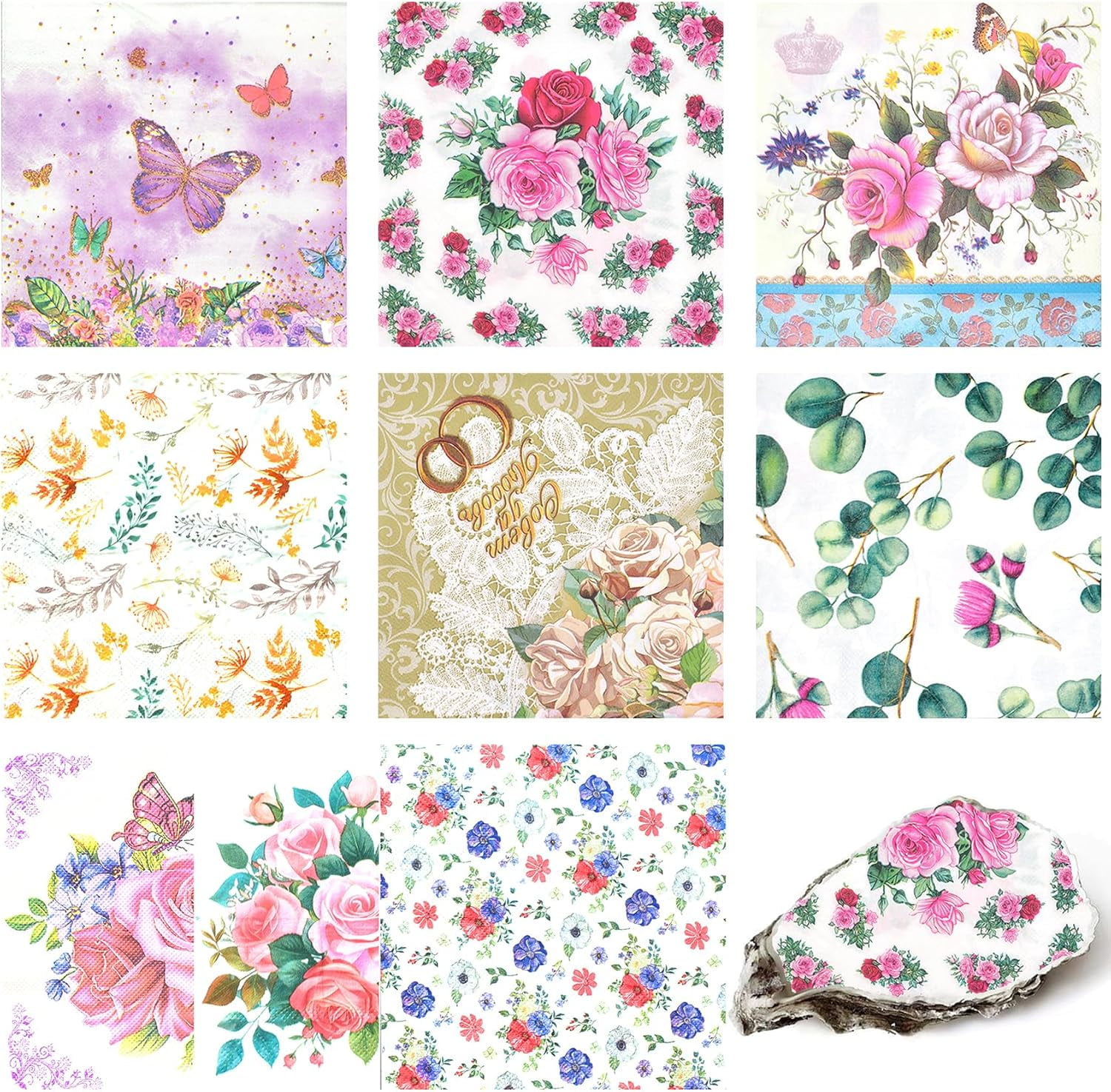 Decoupage Napkins Assorted Floral 27 Pack 9 Styles for DIY Crafting ...