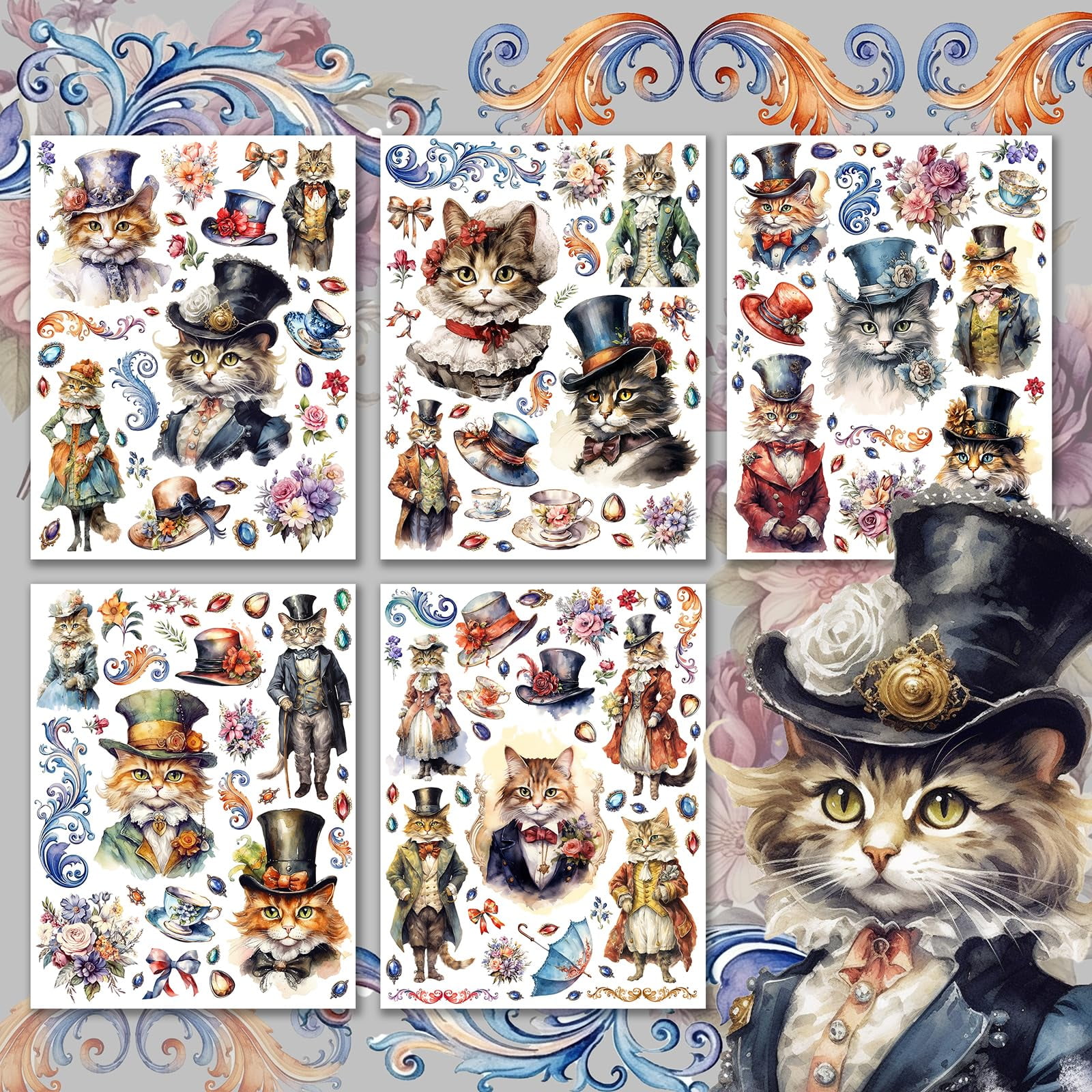 Decoupage Paper Pack (15 DHF10 Sheets 8"x11") English Cats in Victorian ...