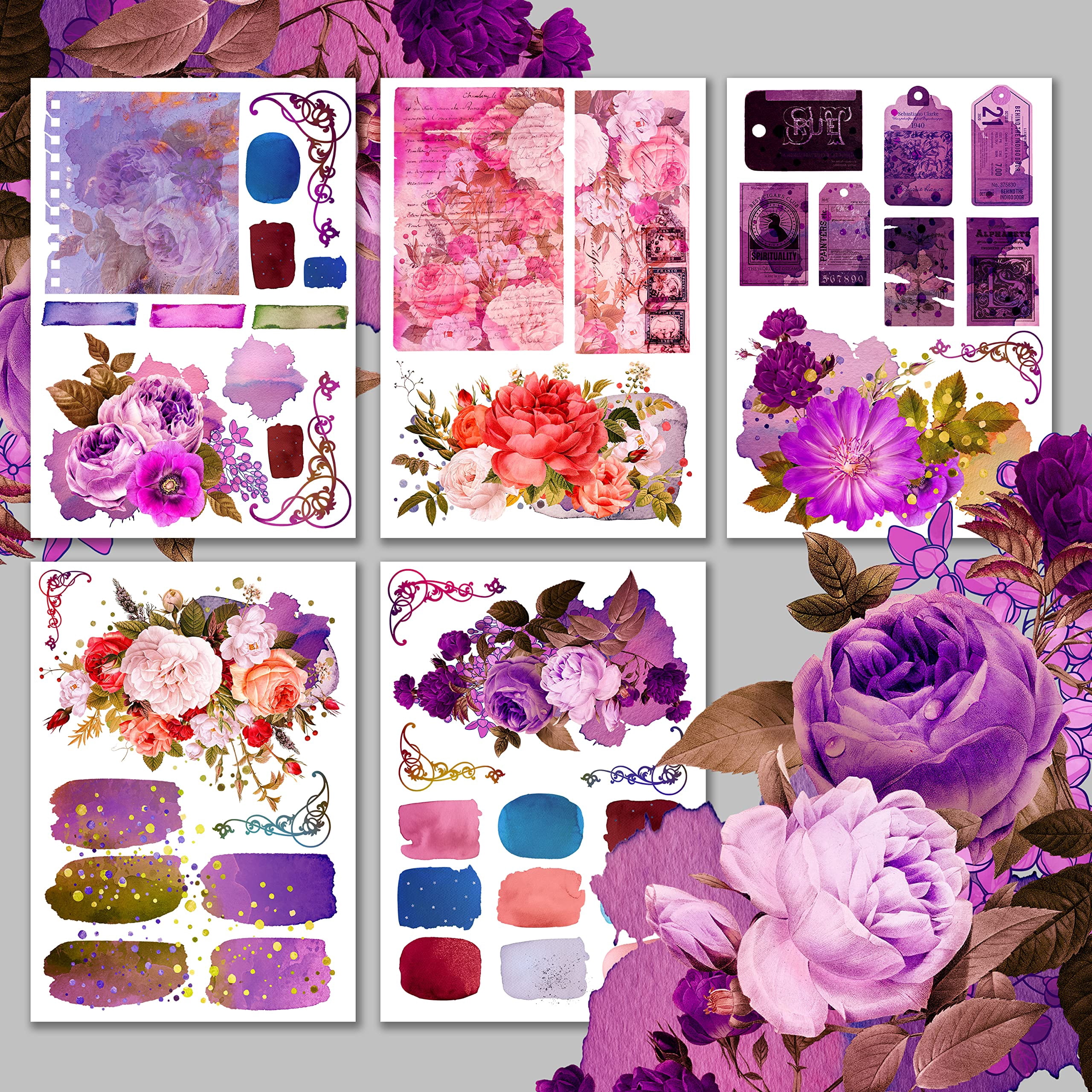 Decoupage Paper Pack (15 RRF12 Sheets 8"x11") Purple Memories, Old ...