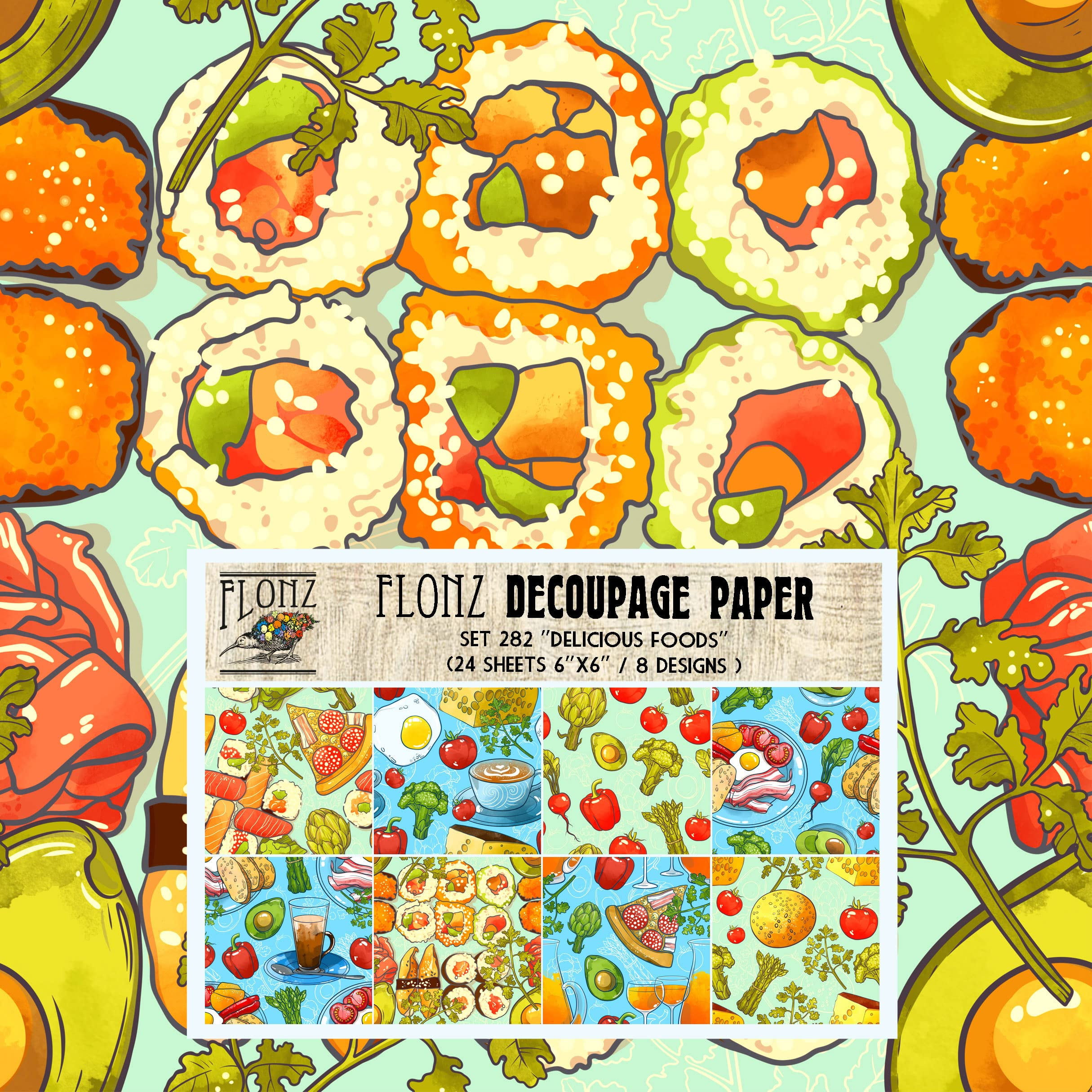 Decoupage Paper Pack (24 IFF17 Sheets 6"x6") Delicious Foods # Vintage ...