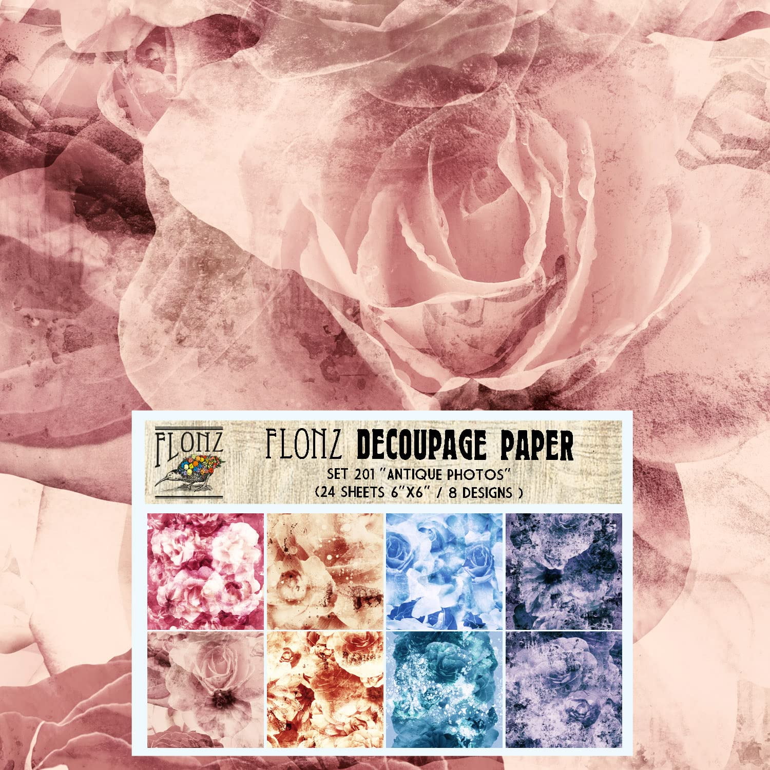Decoupage Paper Pack (24 OIF8 Sheets 6"x6") Antique Flower Photos ...