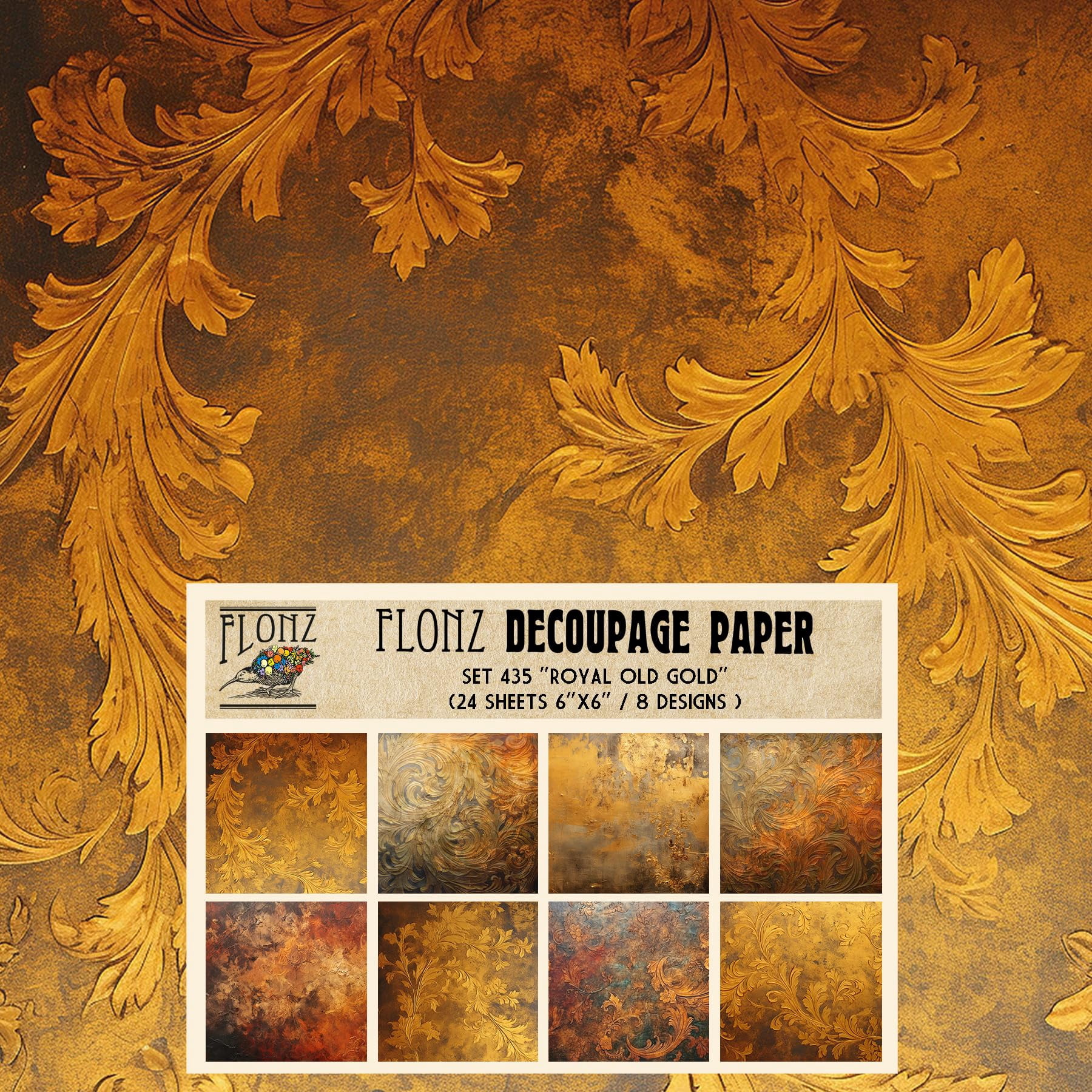 Decoupage Paper Pack (24 RRF12 Sheets 6"x6") Royal Old Gold # Vintage ...
