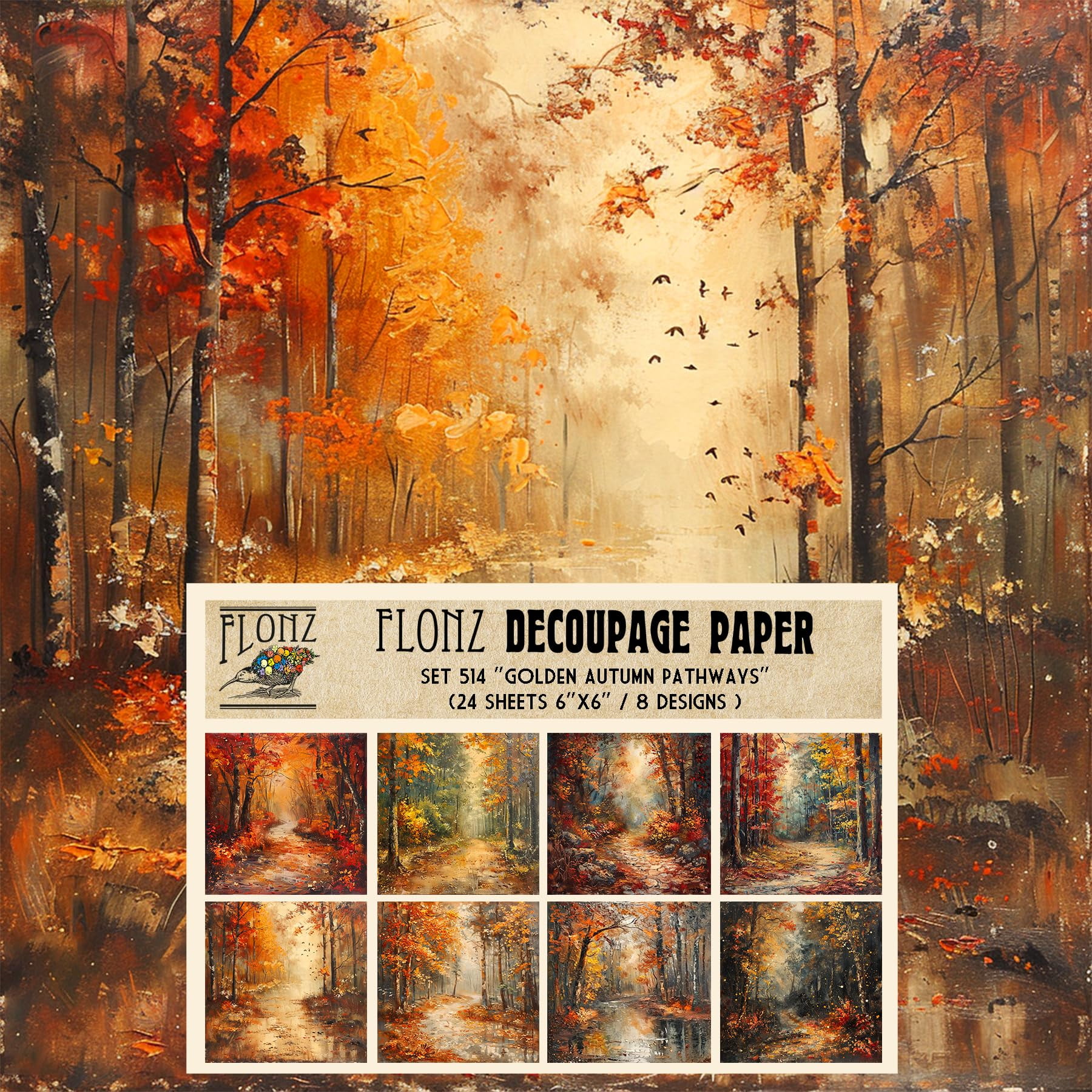 Decoupage Paper Pack (24 Sheets 6"x6") BSL1 Golden Autumn Pathways ...