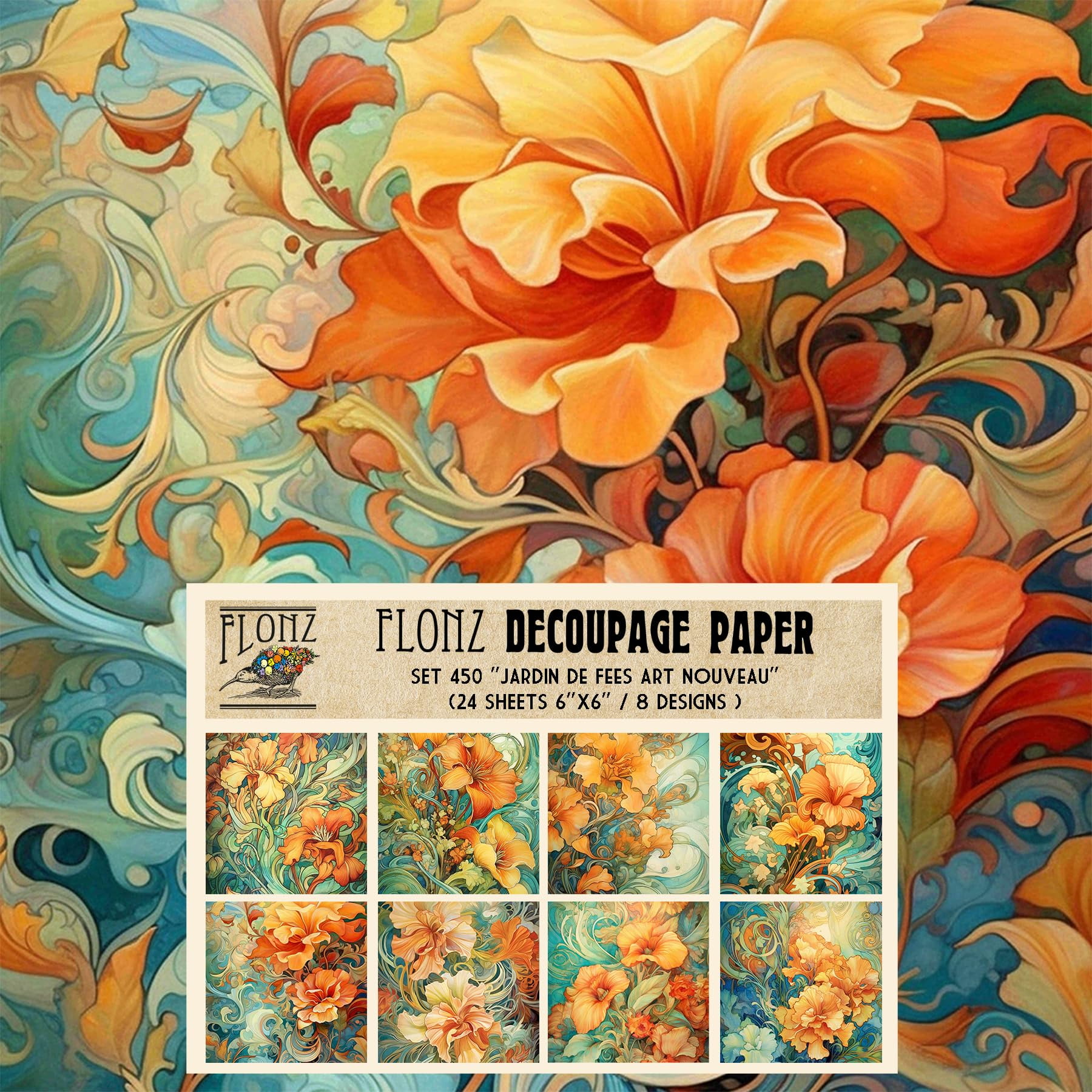 Decoupage Paper Pack (24 Sheets 6"x6") Jardin De Fees Art Nouveau ...