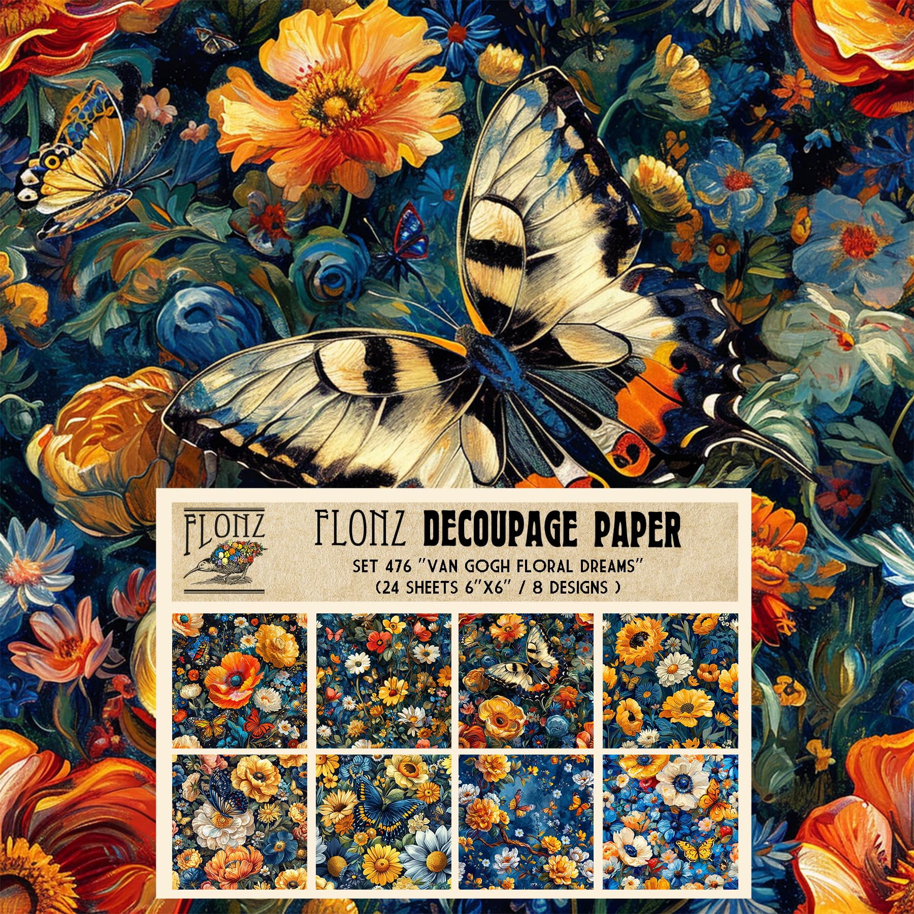 Decoupage Paper Pack (24 Sheets 6"x6") Van Gogh Floral Dreams # Vintage ...