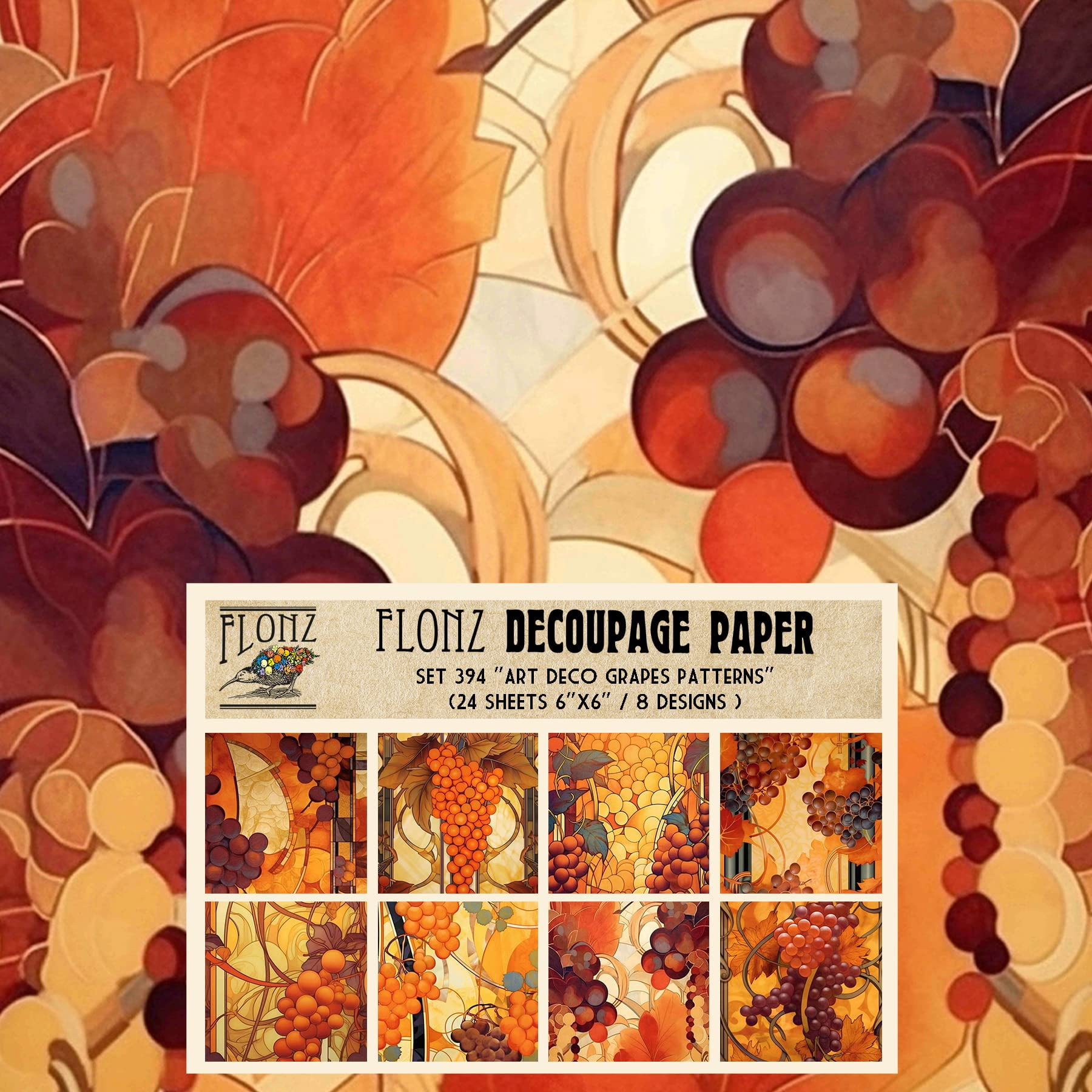 Decoupage Paper Pack (24 YPF5 Sheets 6"x6") Art Deco Grapes Wallpaper ...