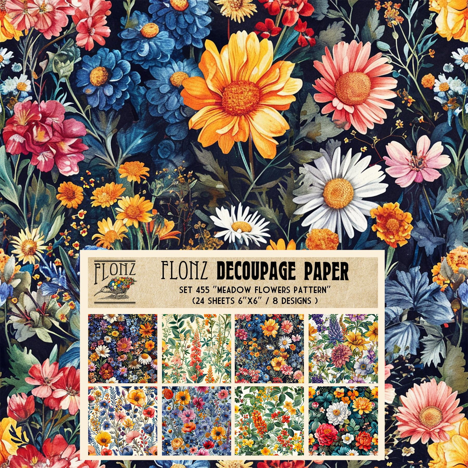 Decoupage Paper Pack (24 YPF5 Sheets 6"x6") Meadow Flowers Pattern ...