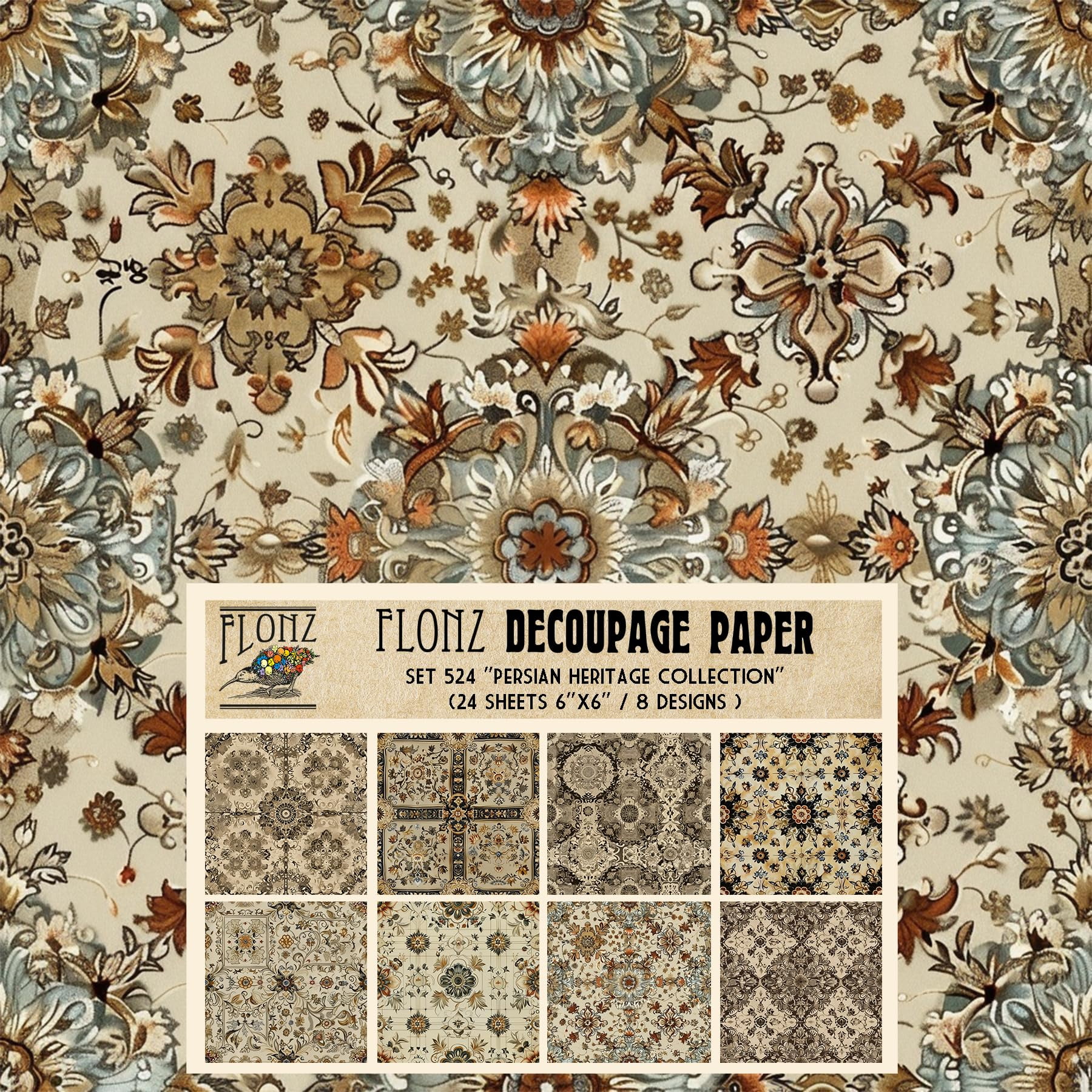 Decoupage Paper Pack (24 YPF5 sheets 6"x6") Persian Heritage Collection ...