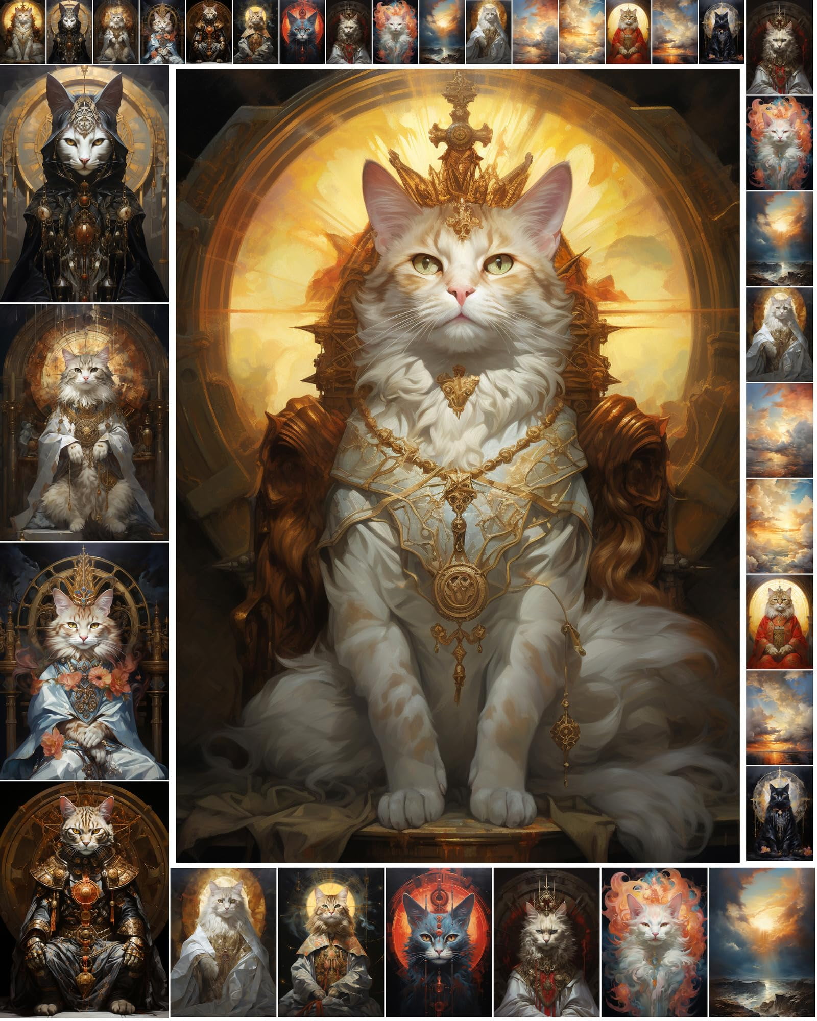 Decoupage Paper Pack (35 YPF5 Sheets 6"x8") Funny Holy Cats Under Incredible Sunsets FLONZ ...