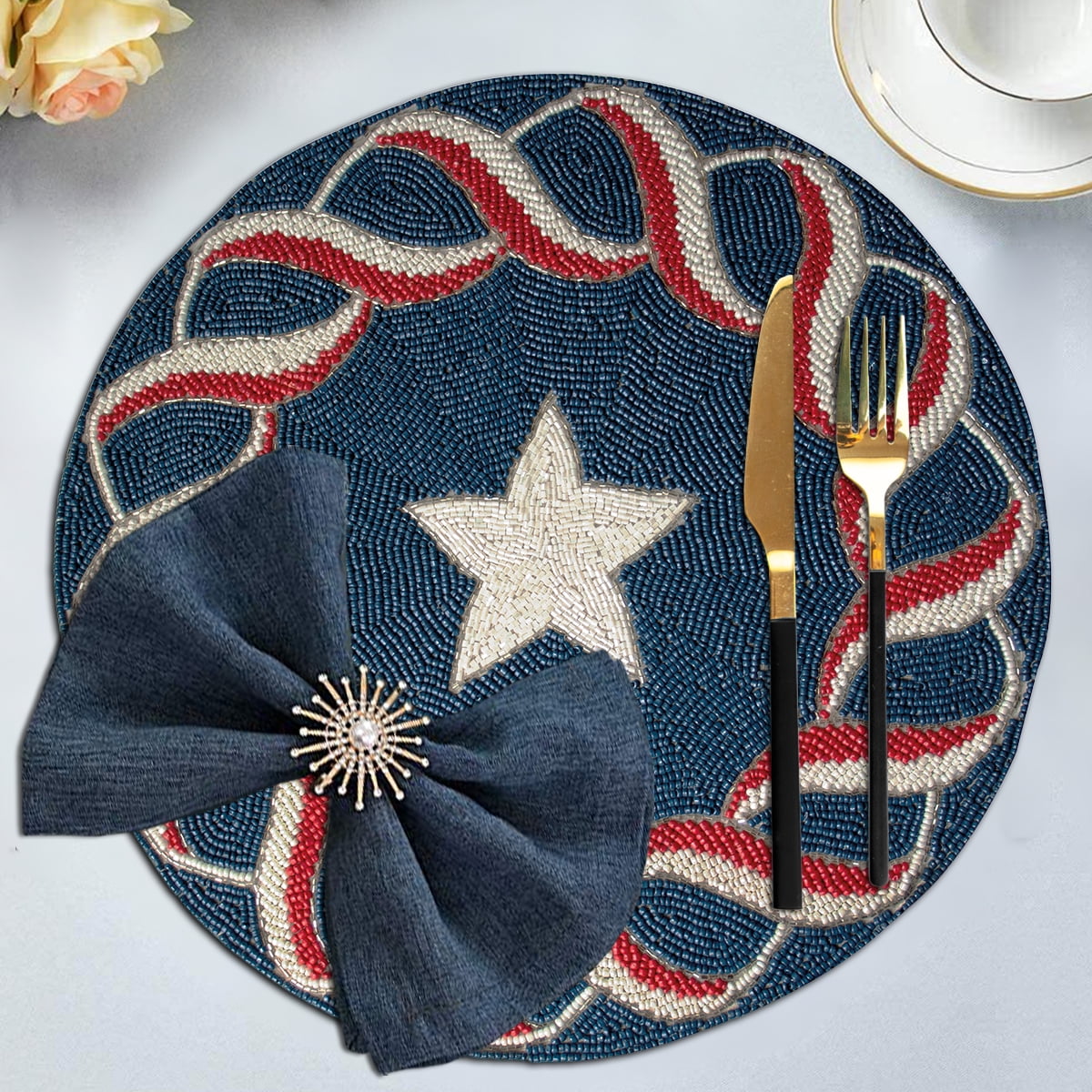 Decozen American Flag Beaded Placemats - Heat Stain Resistant Table ...