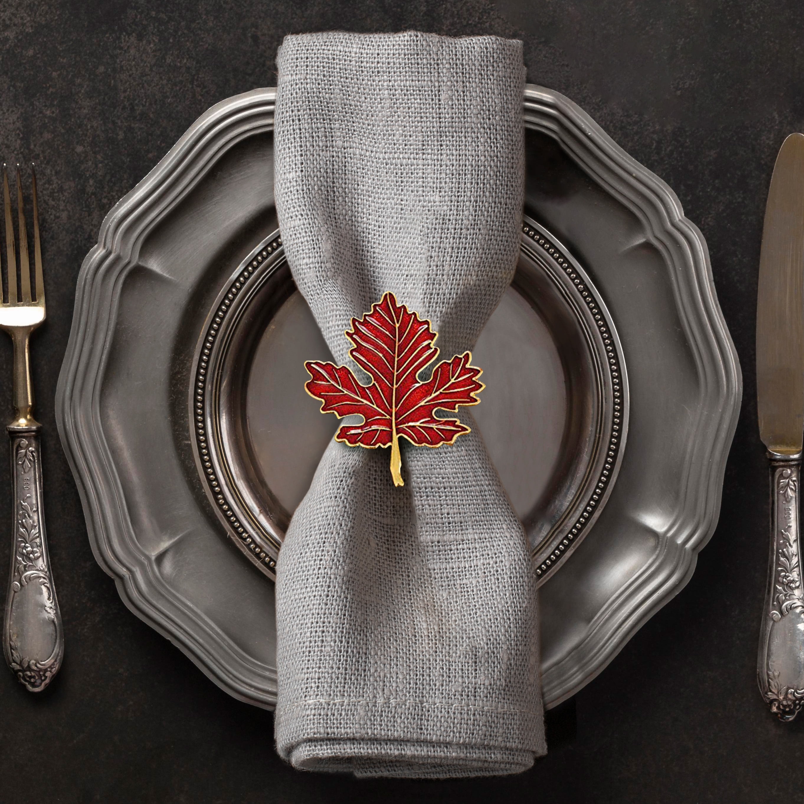 Decozen Autumn Fall Cloth Napkin Holder Rings in Maple Leaf Design, Set ...