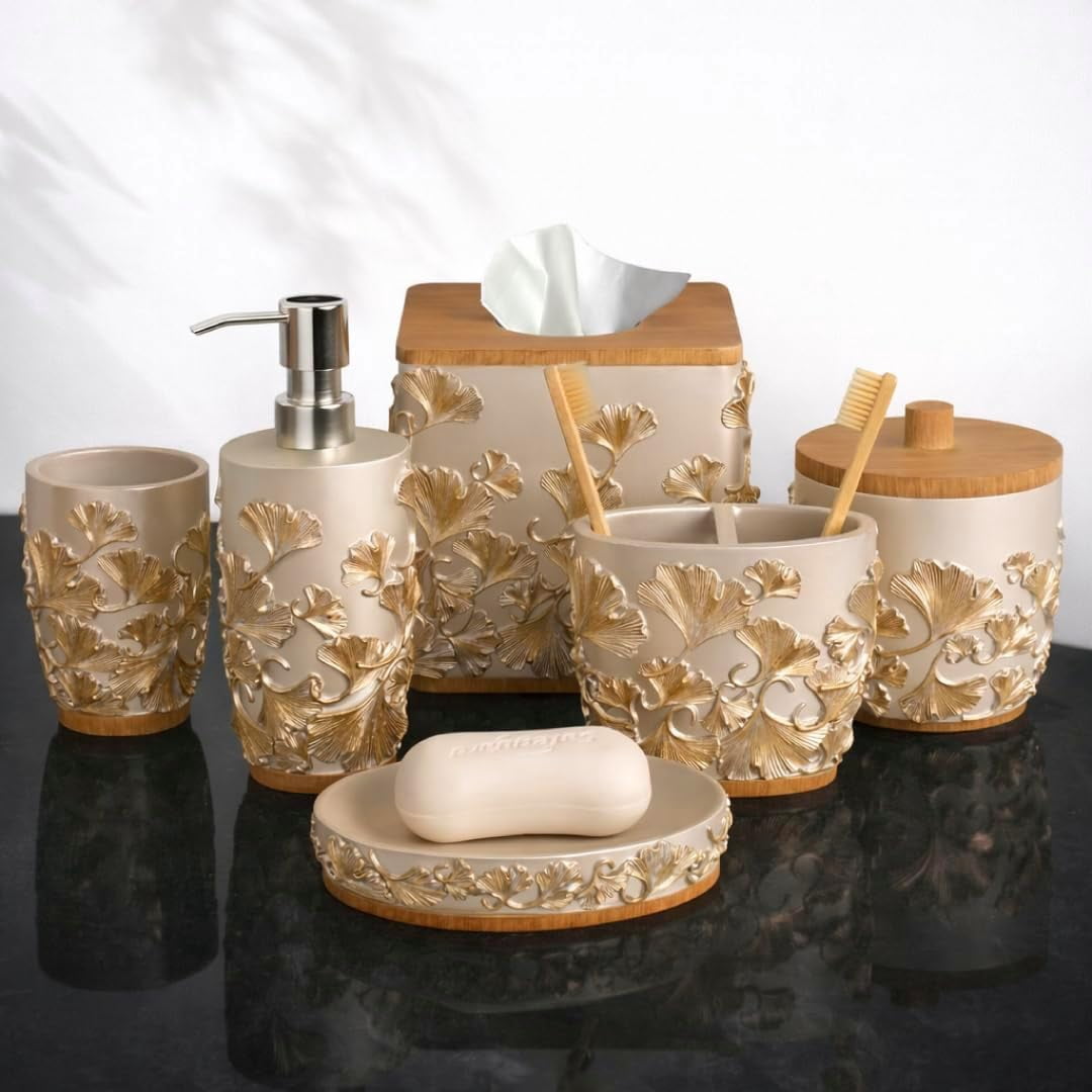 Decozen Bathroom Accessories Set of 6: Dispenser Toothbrush Holder Soap ...