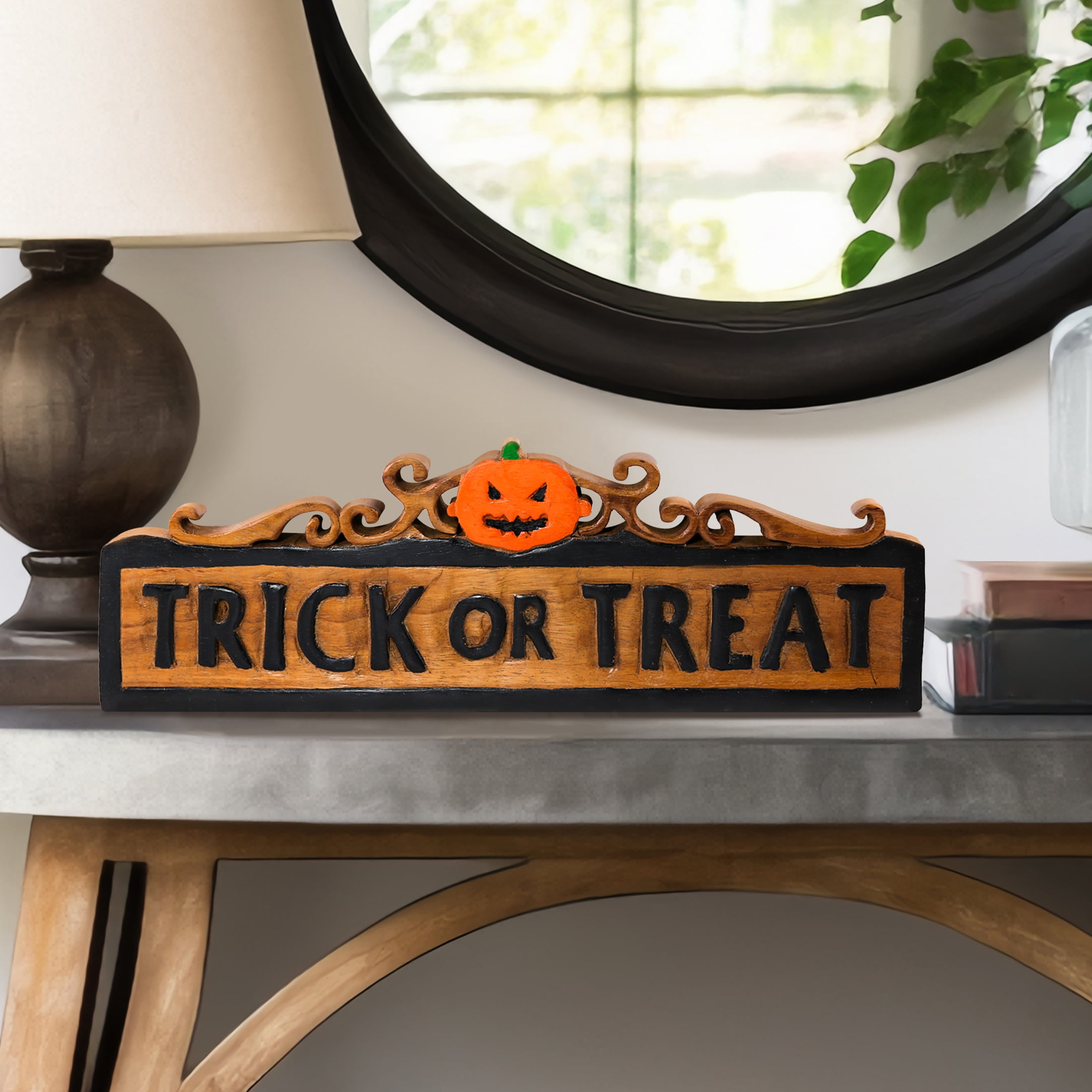 Decozen Home Decor Handmade Wooden Sculpture in Trick or Treat Acacia ...