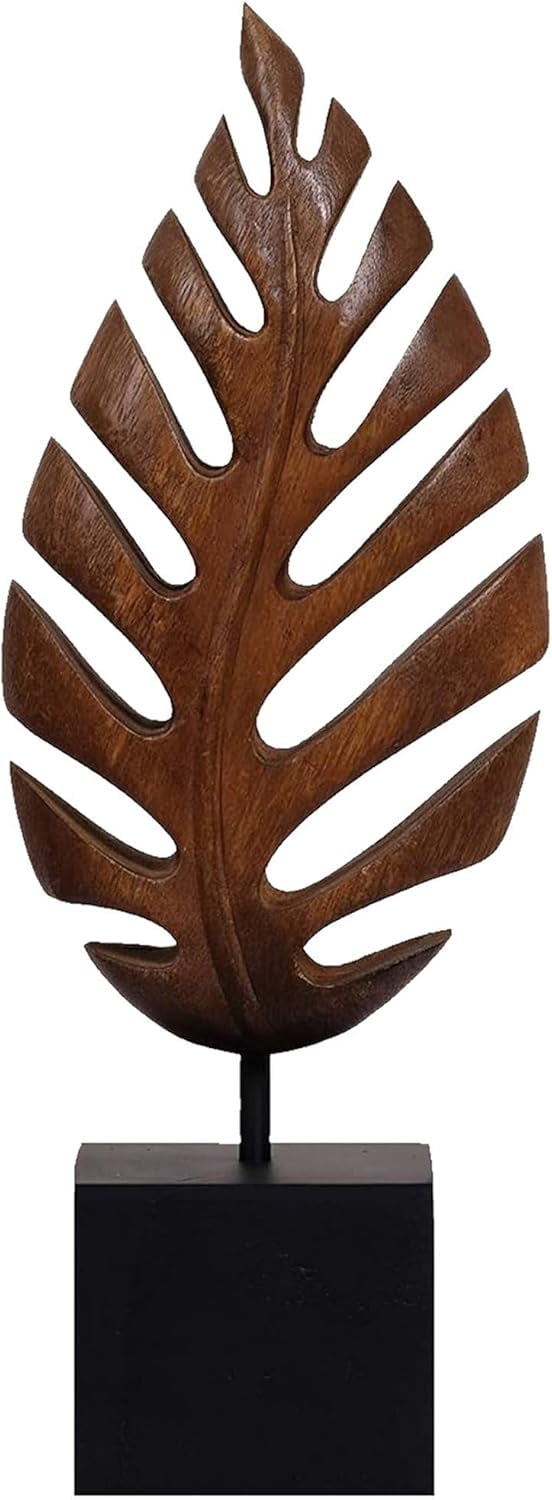 Decozen Wooden Leaf Sculpture - Hand‑Carved Solid Wood Coffee Table ...