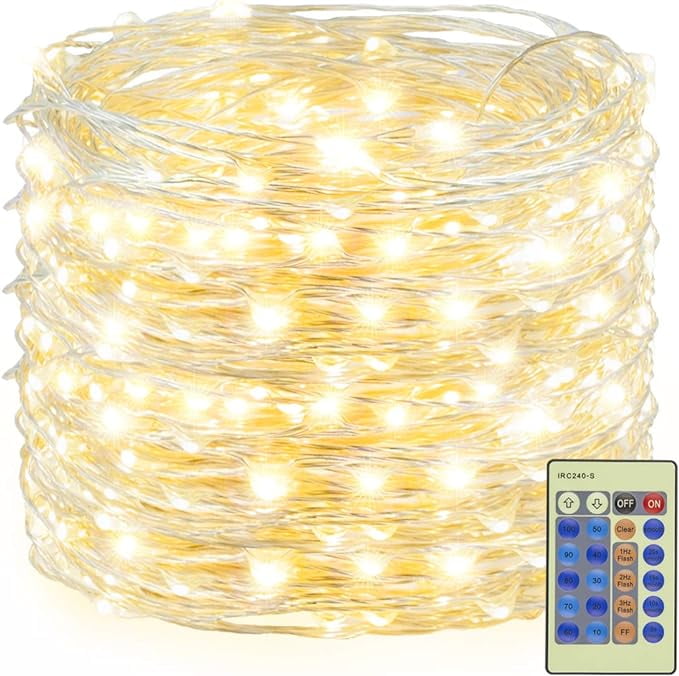 Decute 300LED Christmas Tree String Lights 99FT Silver Wire Warm White ...