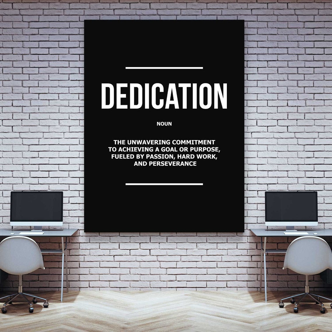 Dedication Wall Art Motivational Quote Poster For Office, Modern Black ...