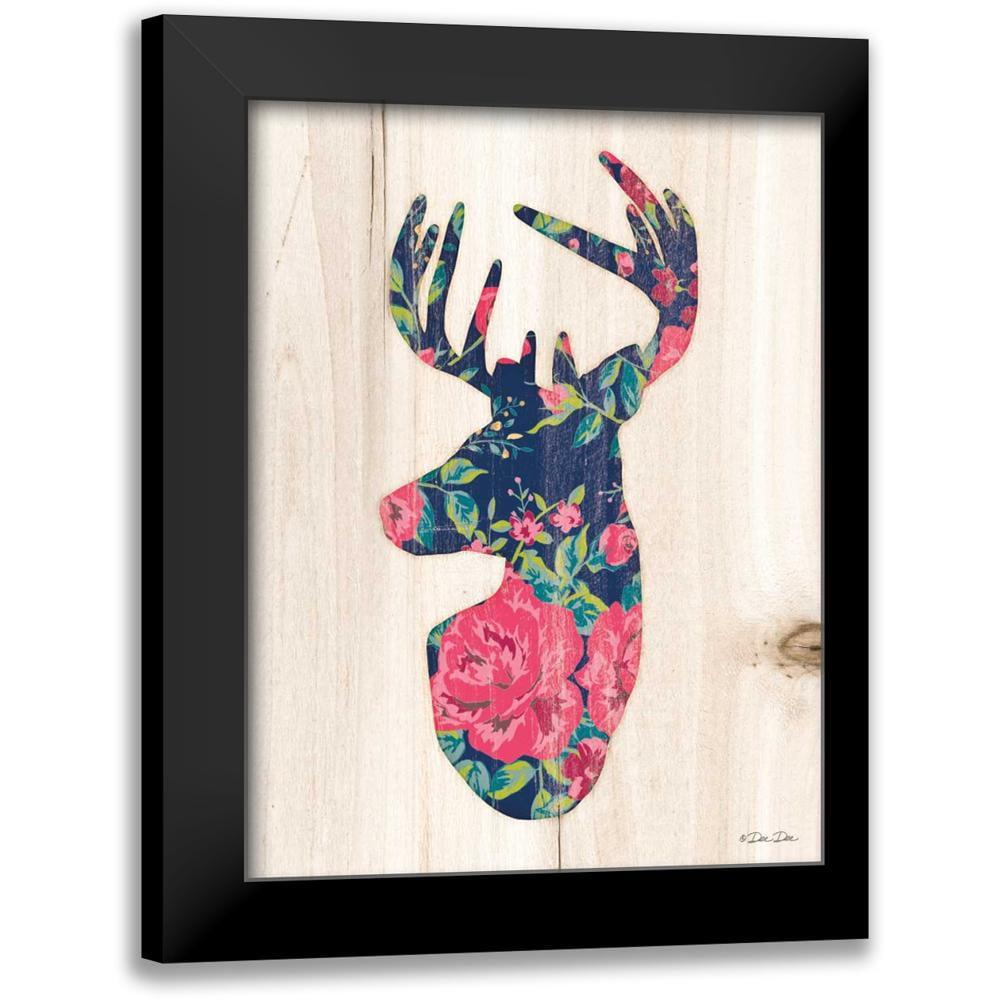 Dee Dee 19x24 Black Modern Framed Museum Art Print Titled - Floral Deer ...