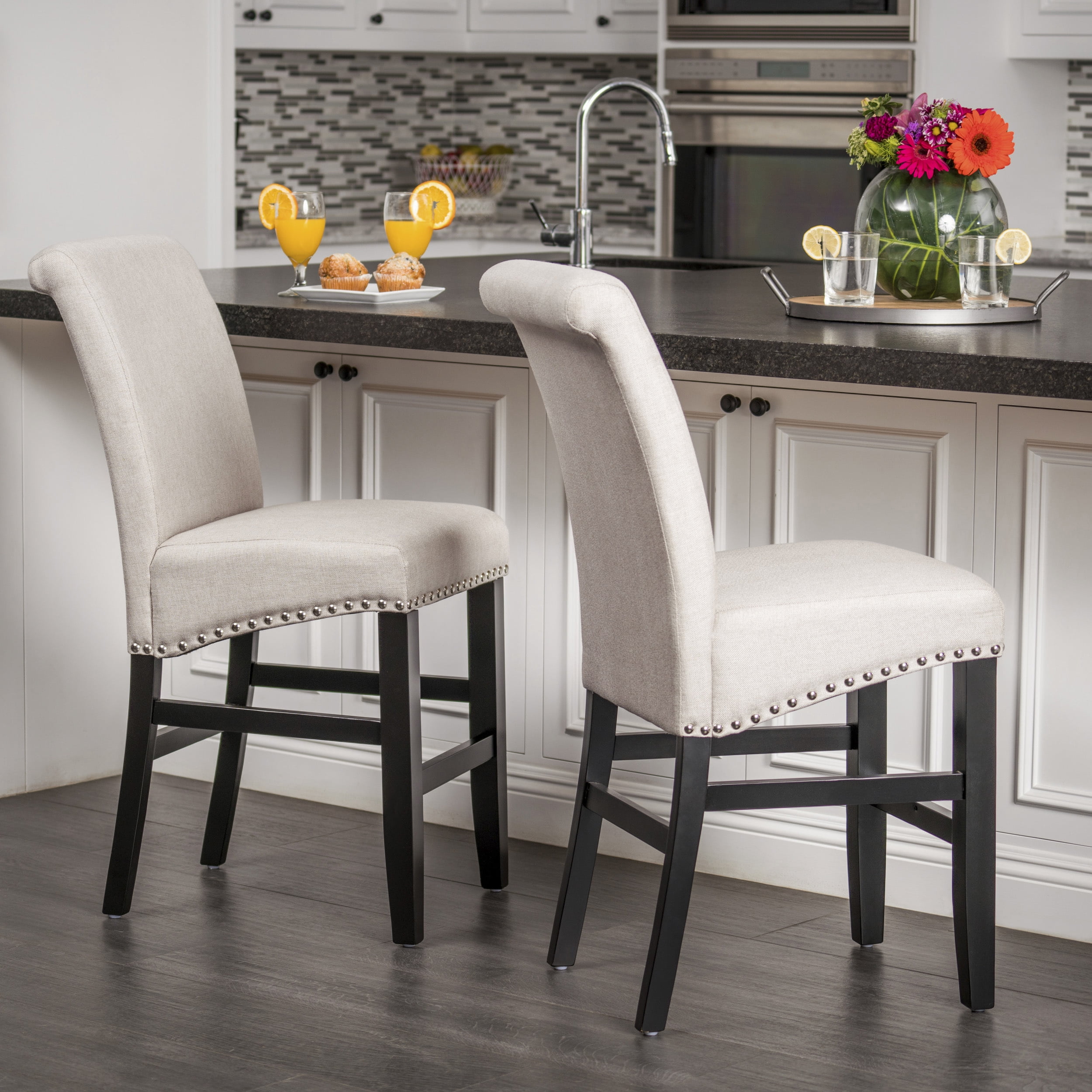 DeeHome 25" Contemporary Upholstered Counter Stools with Nailhead Trim ...
