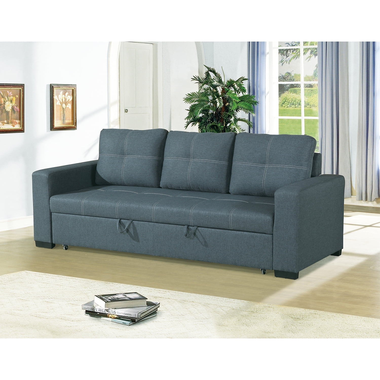 DeeHome 3 Seats Polyfiber Convertible Sleeper Sofa, Blue Grey - Walmart.com